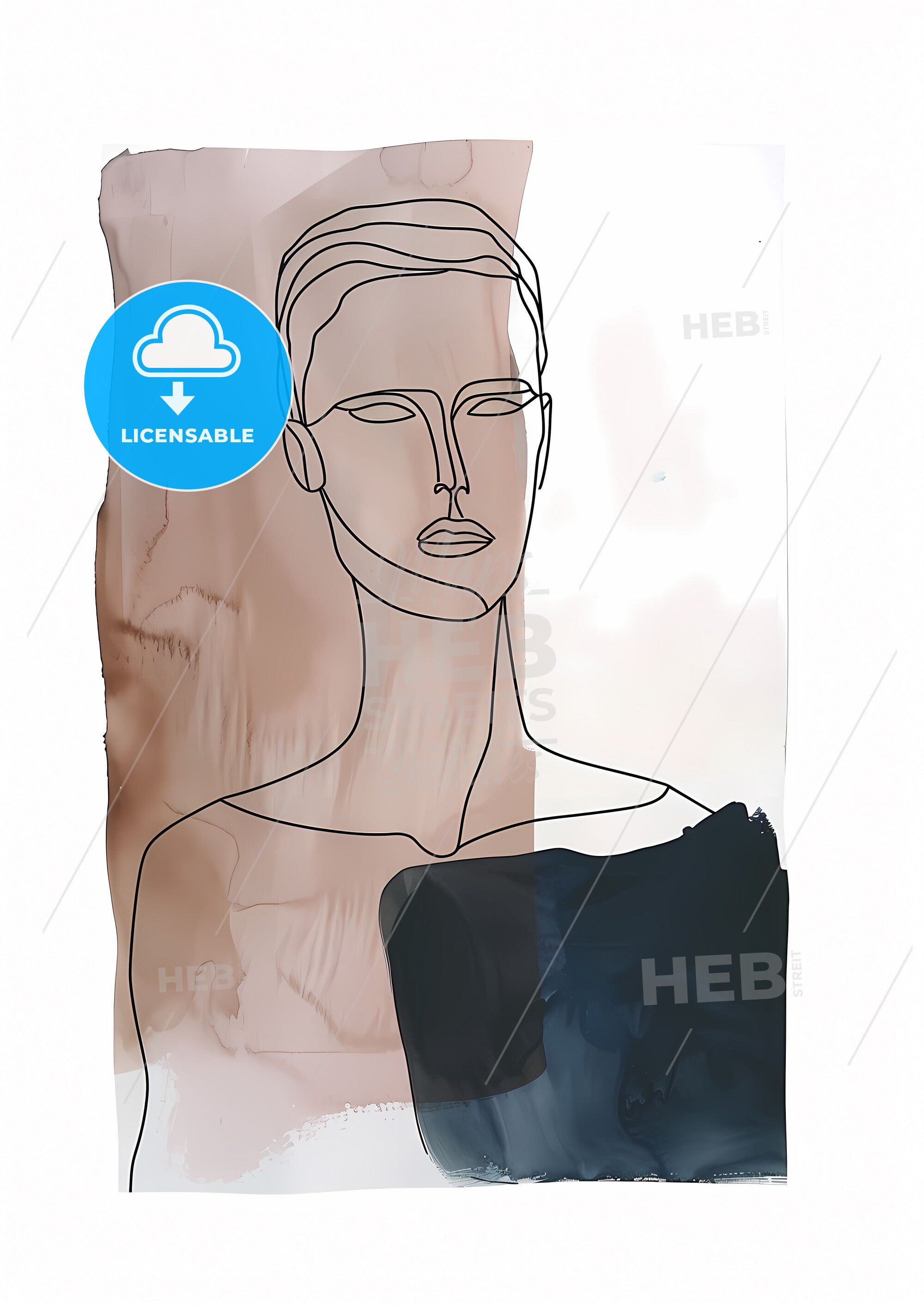 Upper Body Minimalist Line Art Poster Drawing, Vibrant Gouache Painting ...