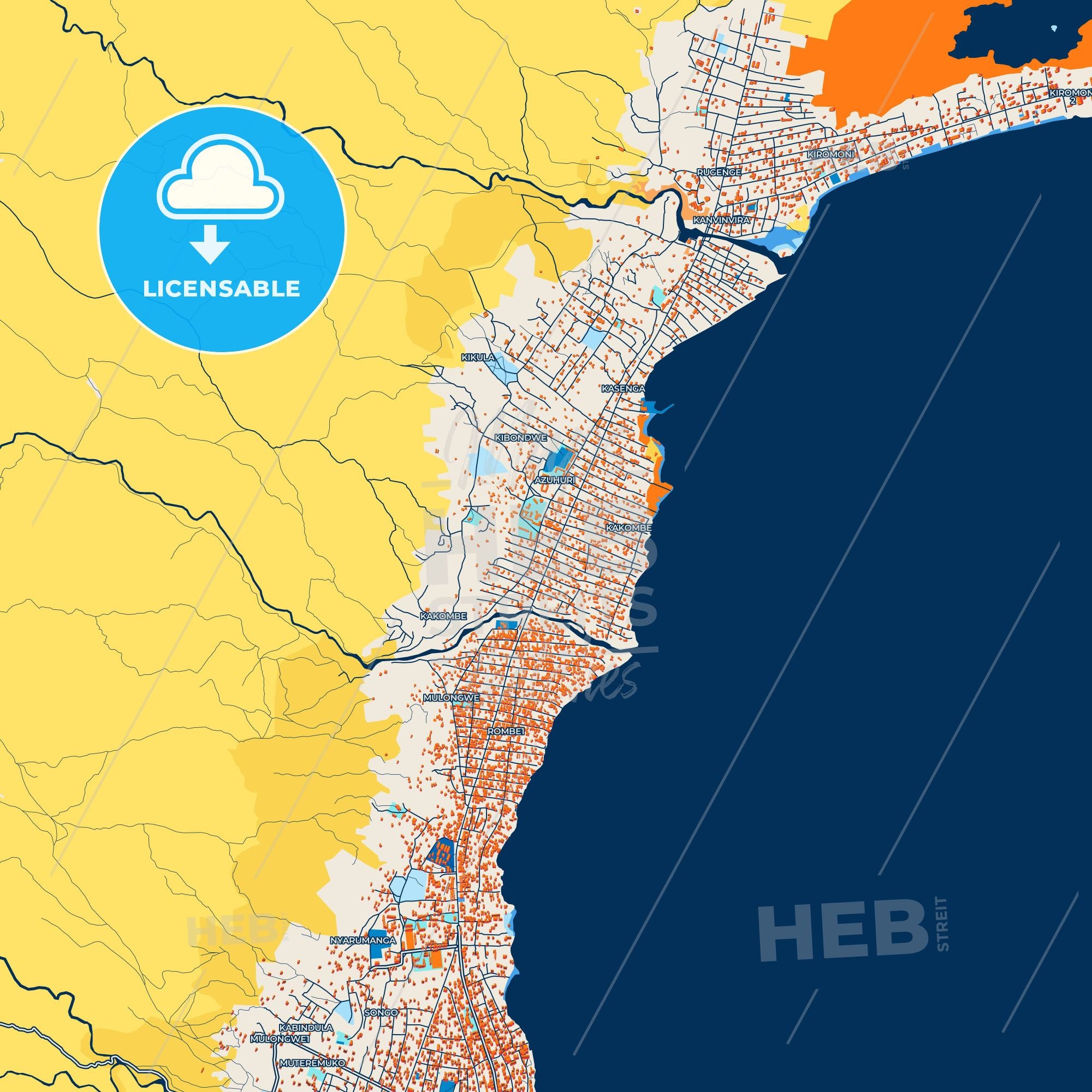 Colorful Uvira Street Map - Digital Download – HEBSTREITS