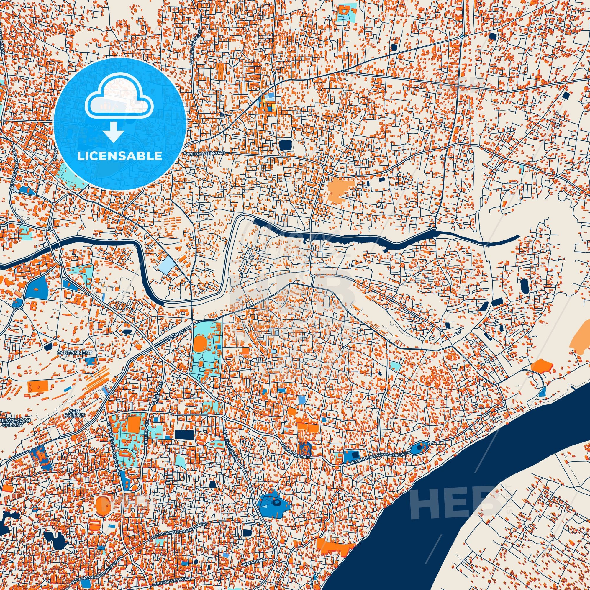Colorful Varanasi Street Map With Labels And Buildings – HEBSTREITS