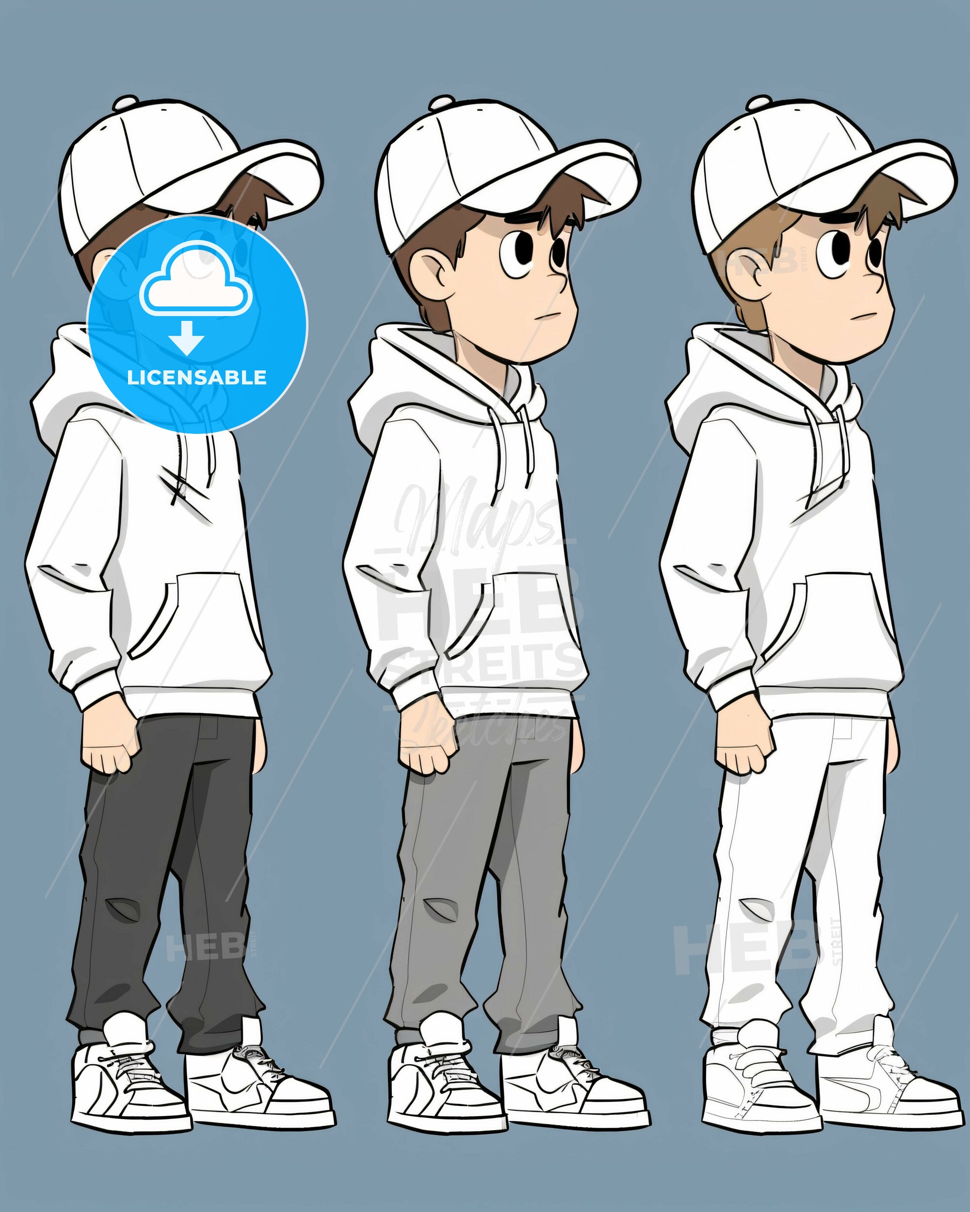 Various Types Of Boys. Black And White Sketch, Illustration, Line Art ...