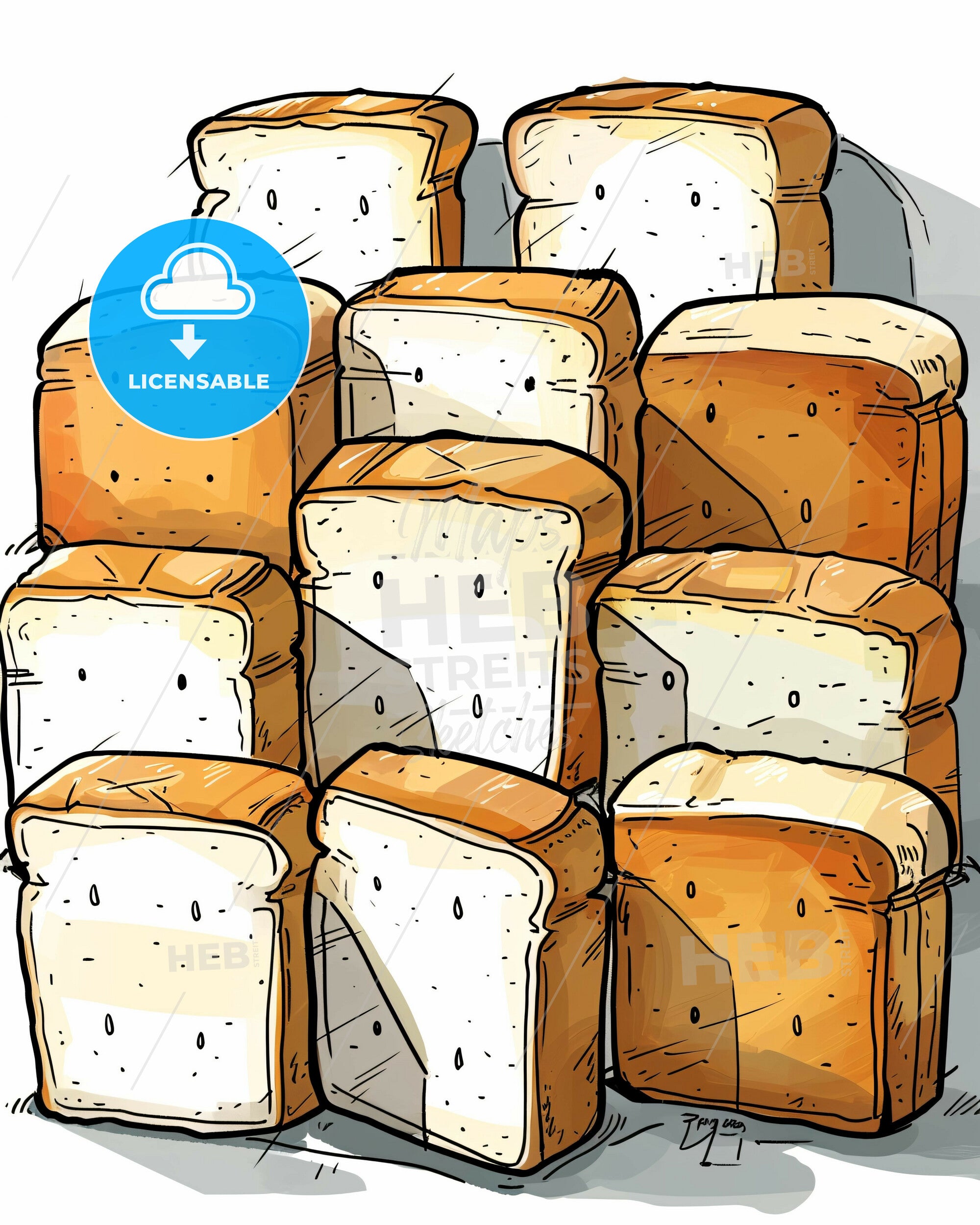 Bread Beauty: Sketchy Line Art Delights - HEBSTREITS Stock Image