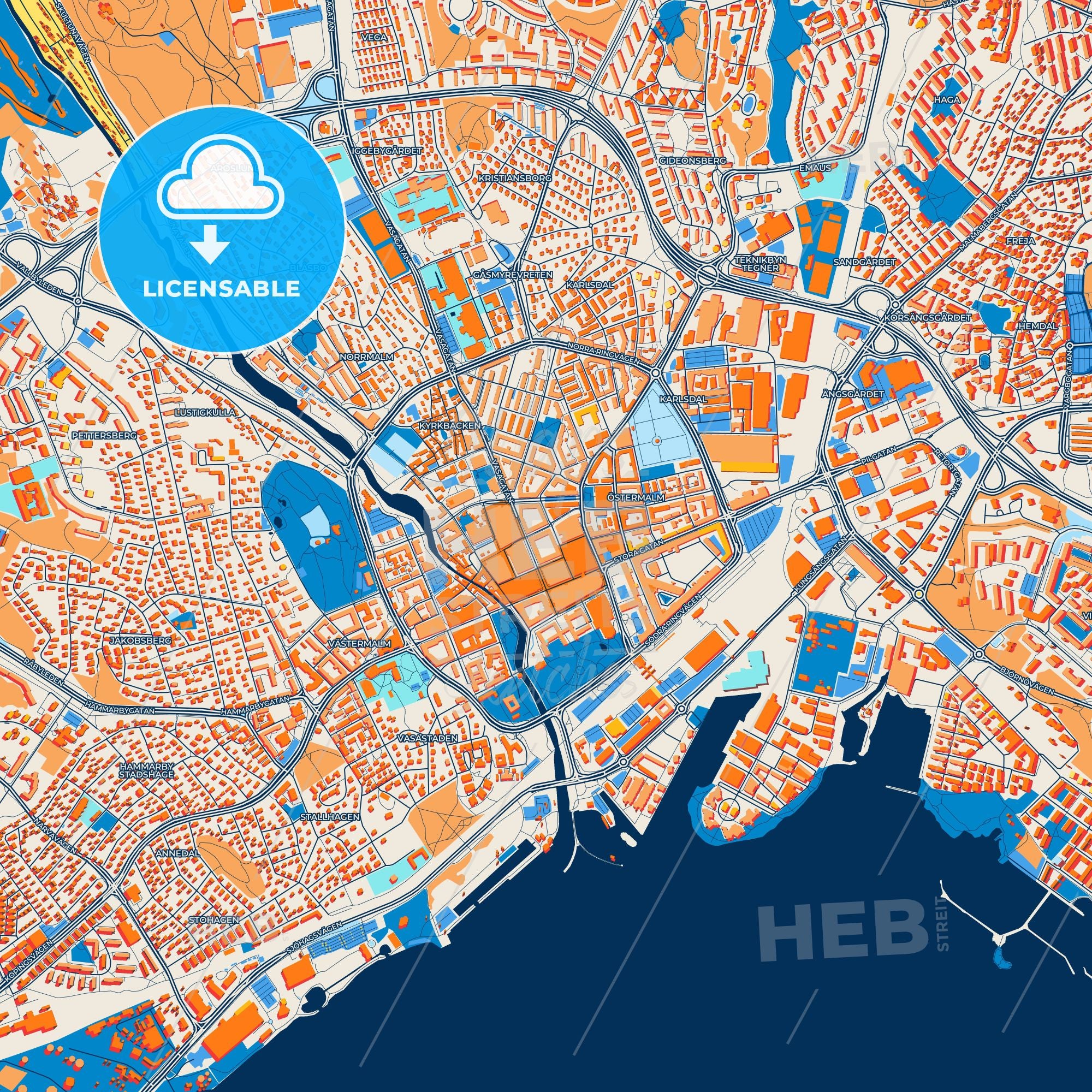 Colorful Västerås Street Map With Labels And Buildings – HEBSTREITS