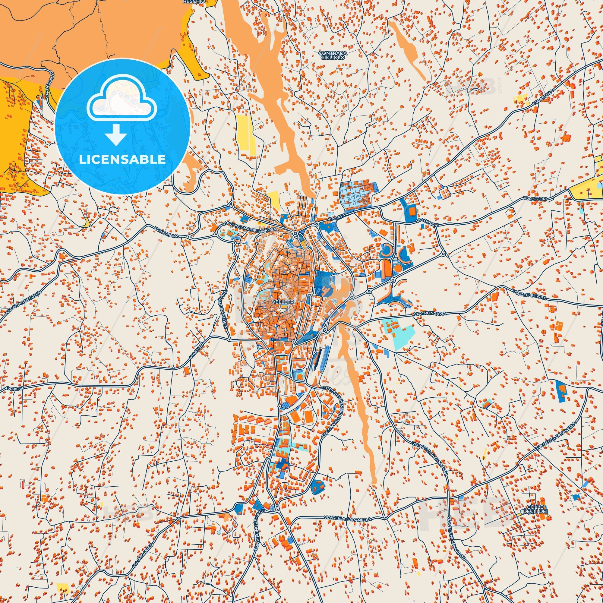 Colorful Velletri Street Map With Labels And Buildings – HEBSTREITS