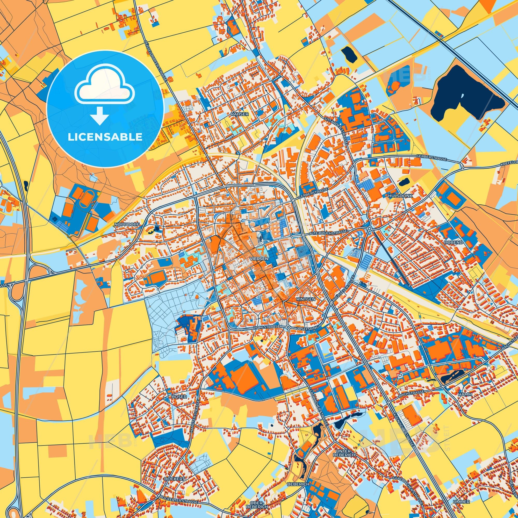 Colorful Viersen Street Map With Labels And Buildings – HEBSTREITS