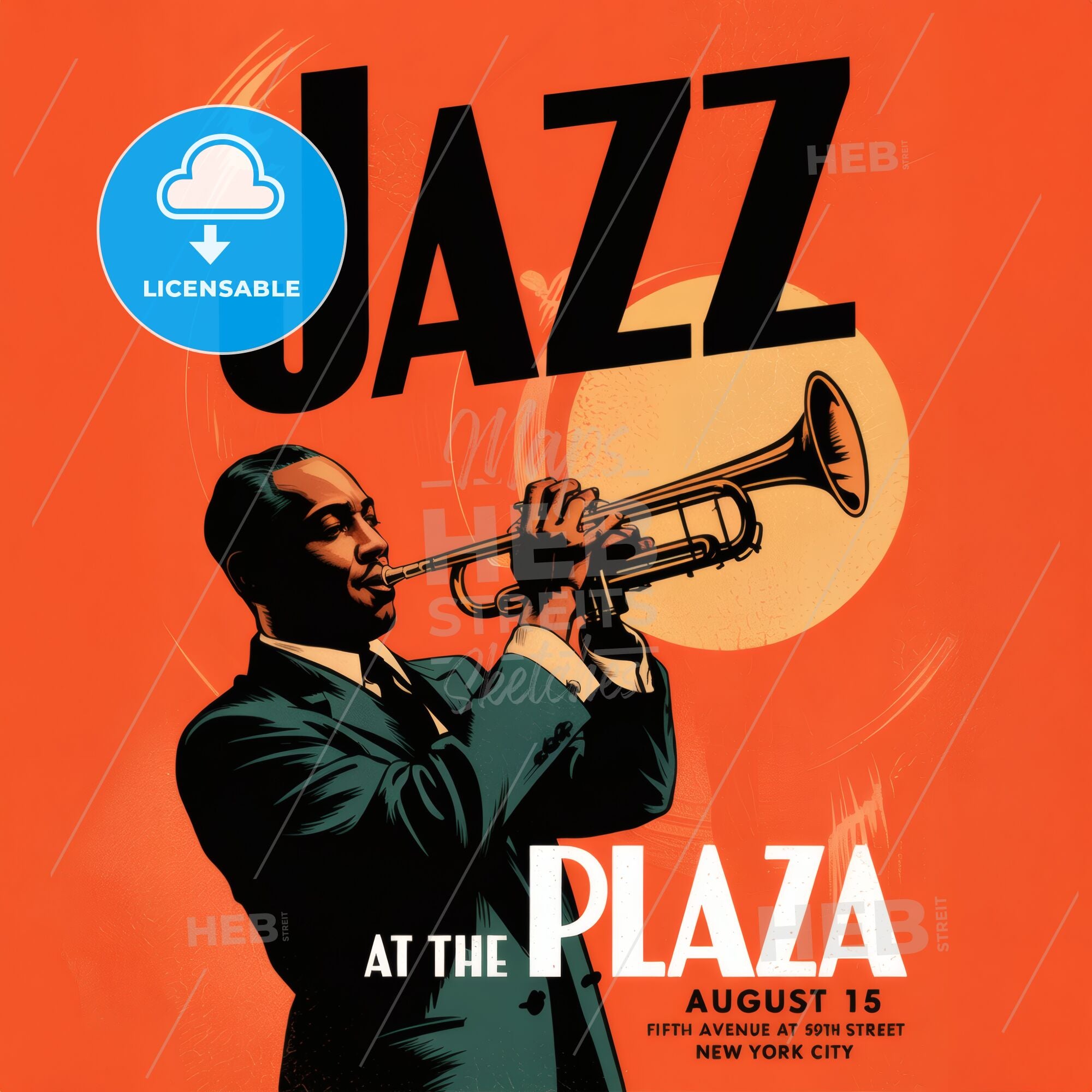 Vintage Jazz Poster: Iconic Trumpet Player at Plaza - 1930s-1940s Mini ...