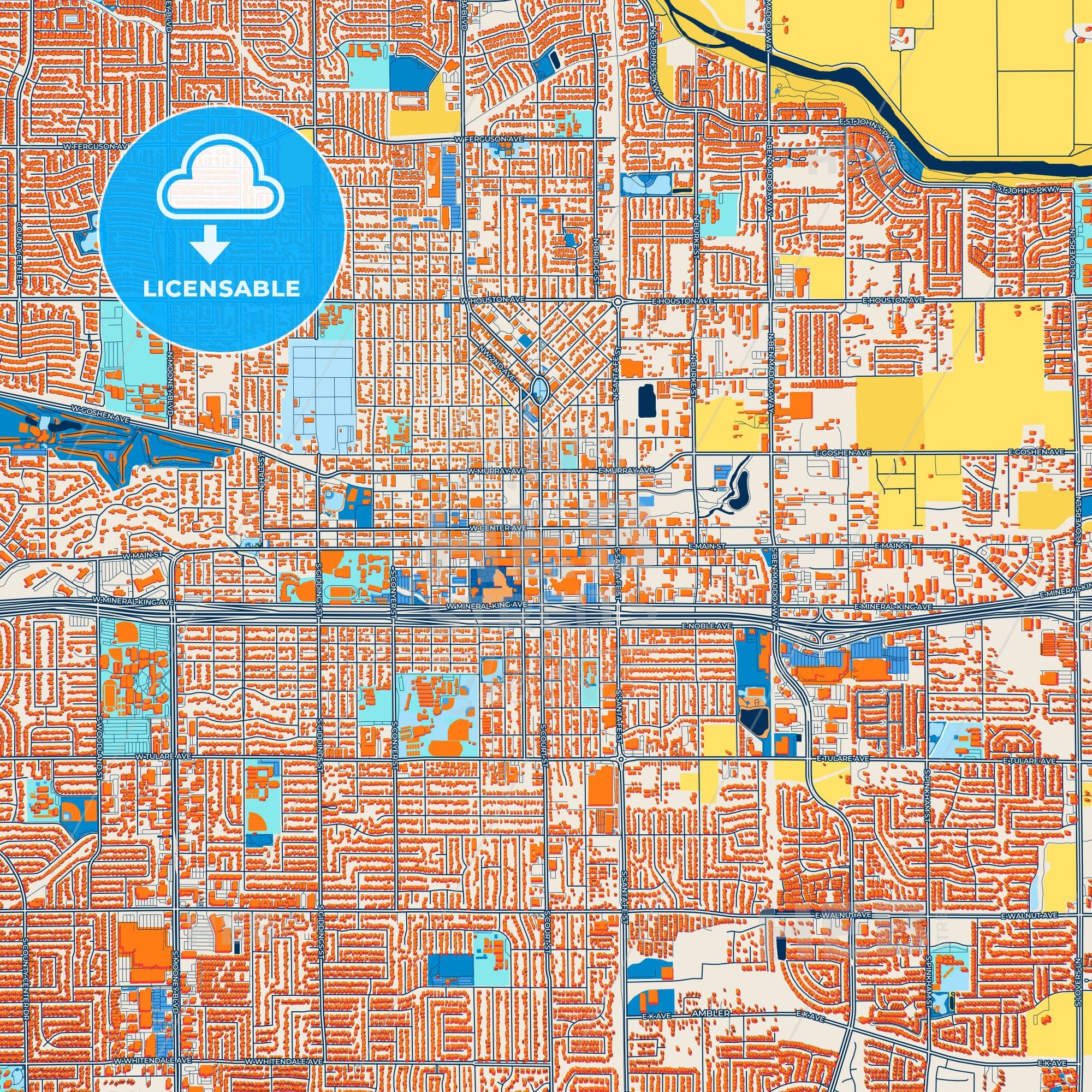 Colorful Visalia Street Map - Digital Download – HEBSTREITS