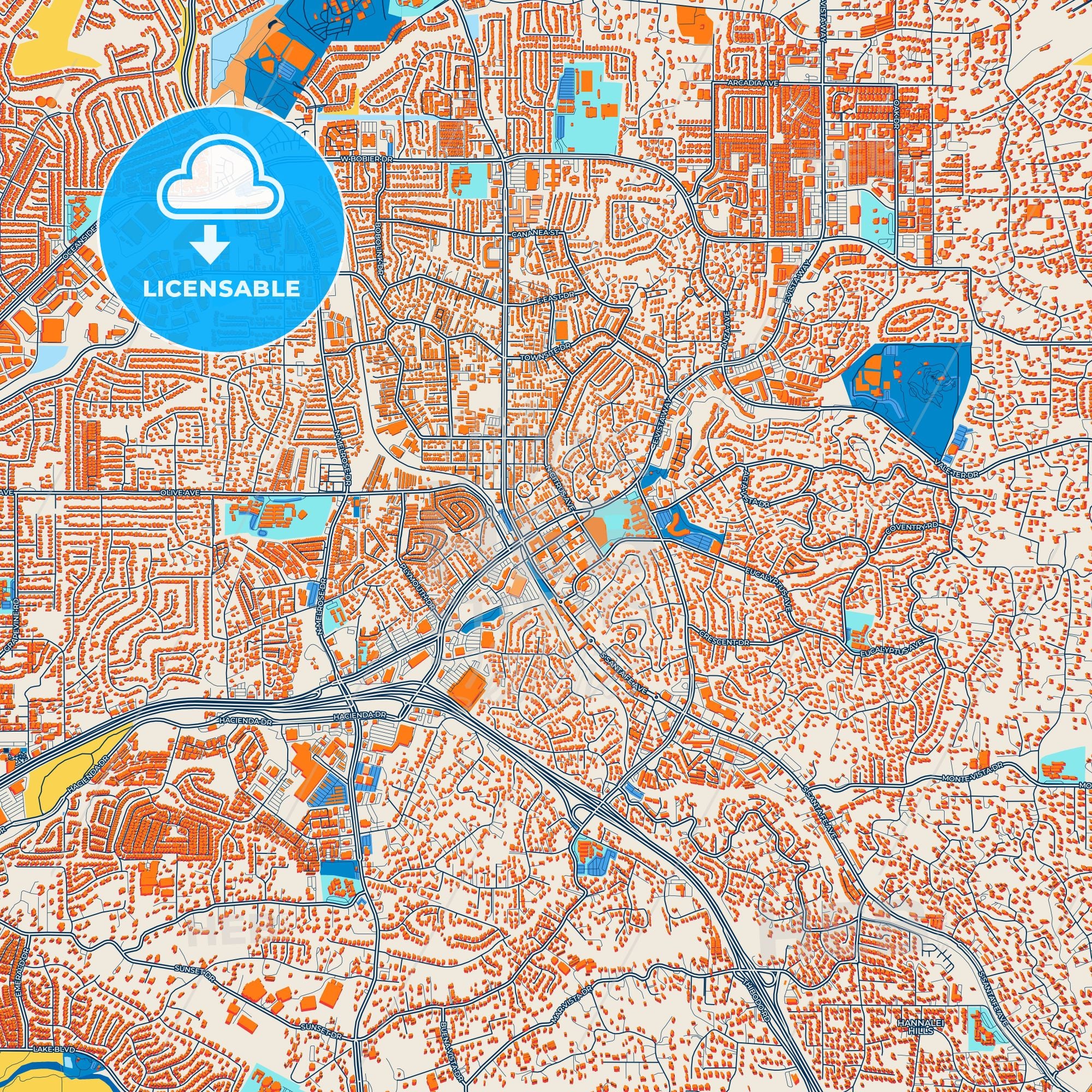 Colorful Vista Street Map With Labels And Buildings – HEBSTREITS