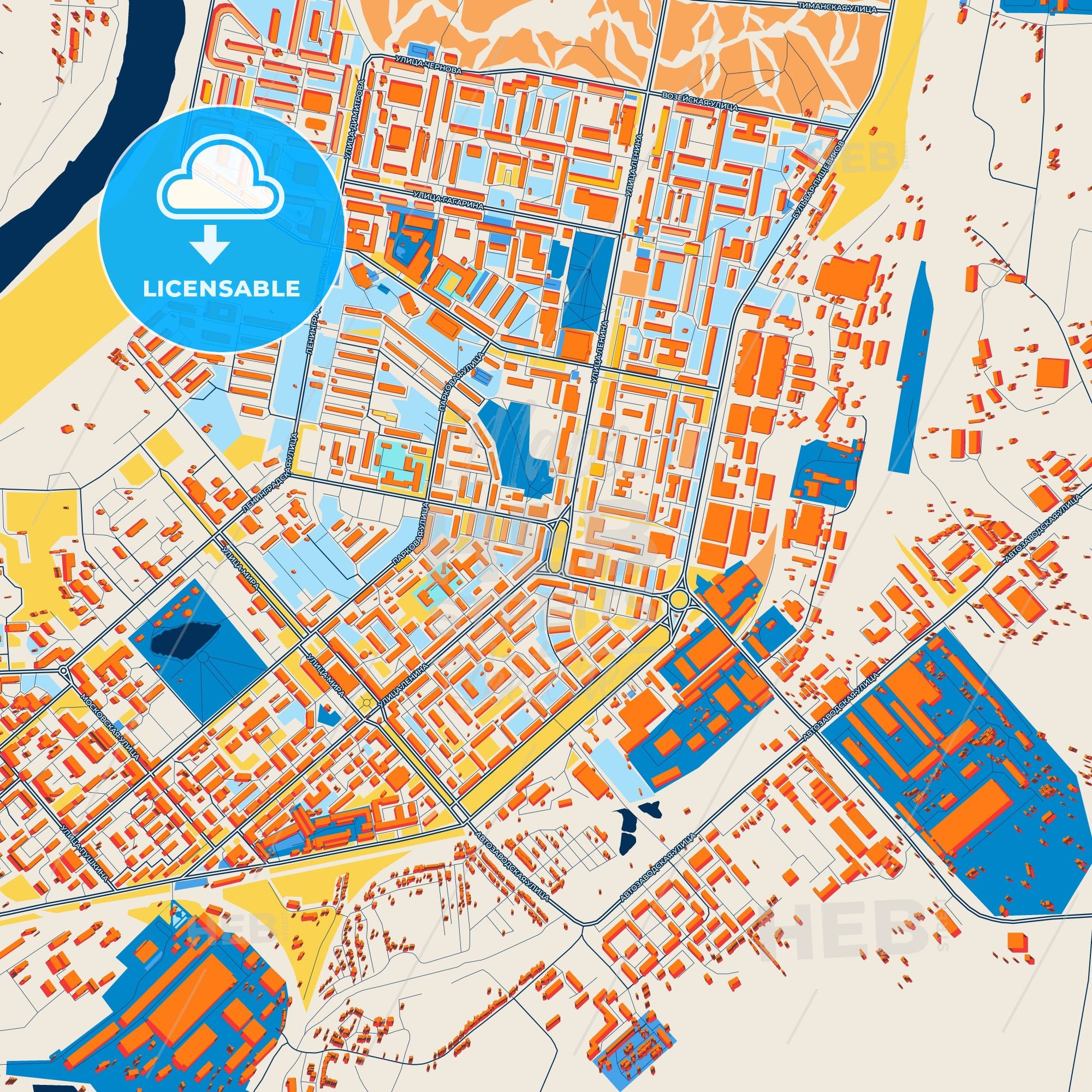 Colorful Vorkuta Street Map With Labels And Buildings – HEBSTREITS