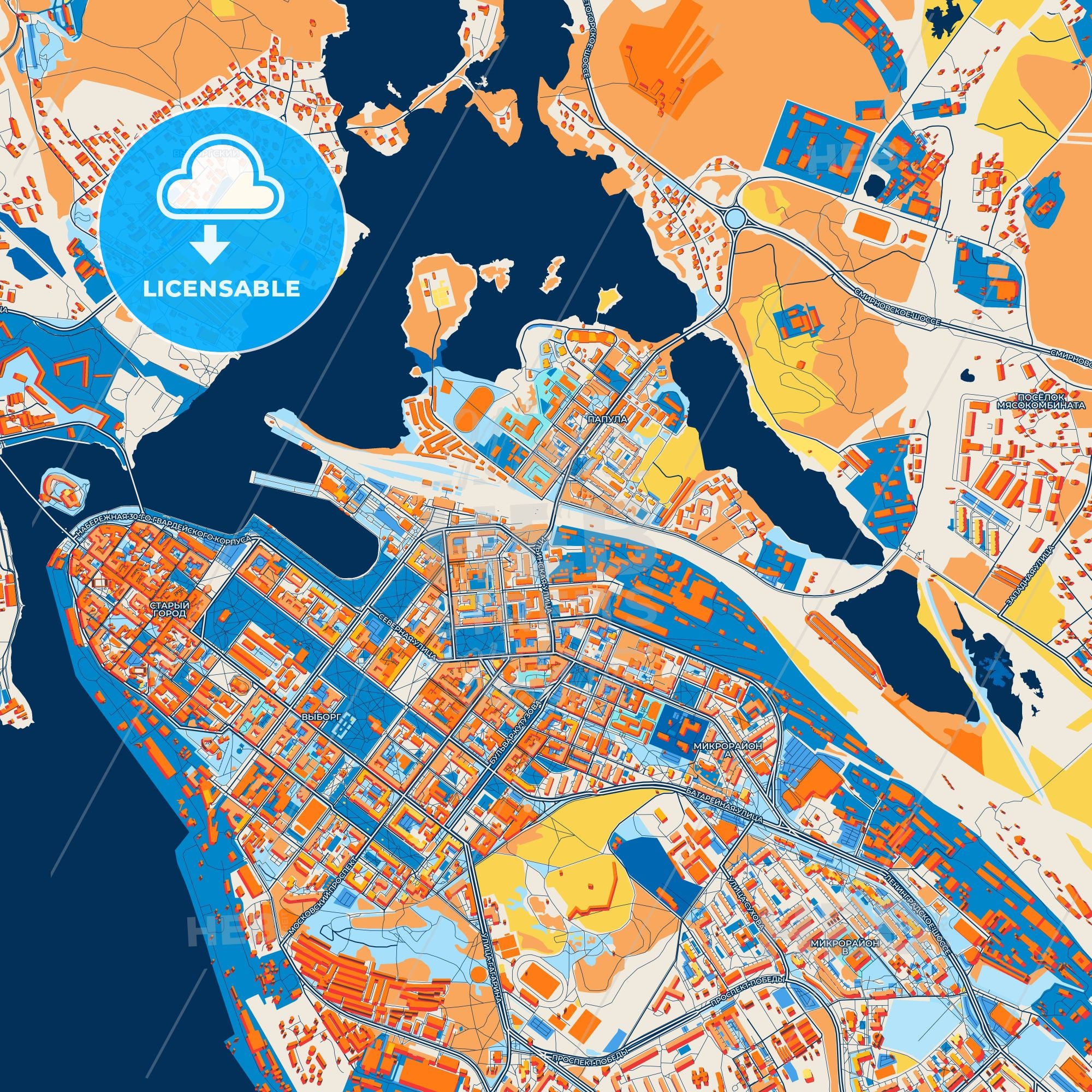 Colorful Vyborg Street Map With Labels And Buildings – HEBSTREITS