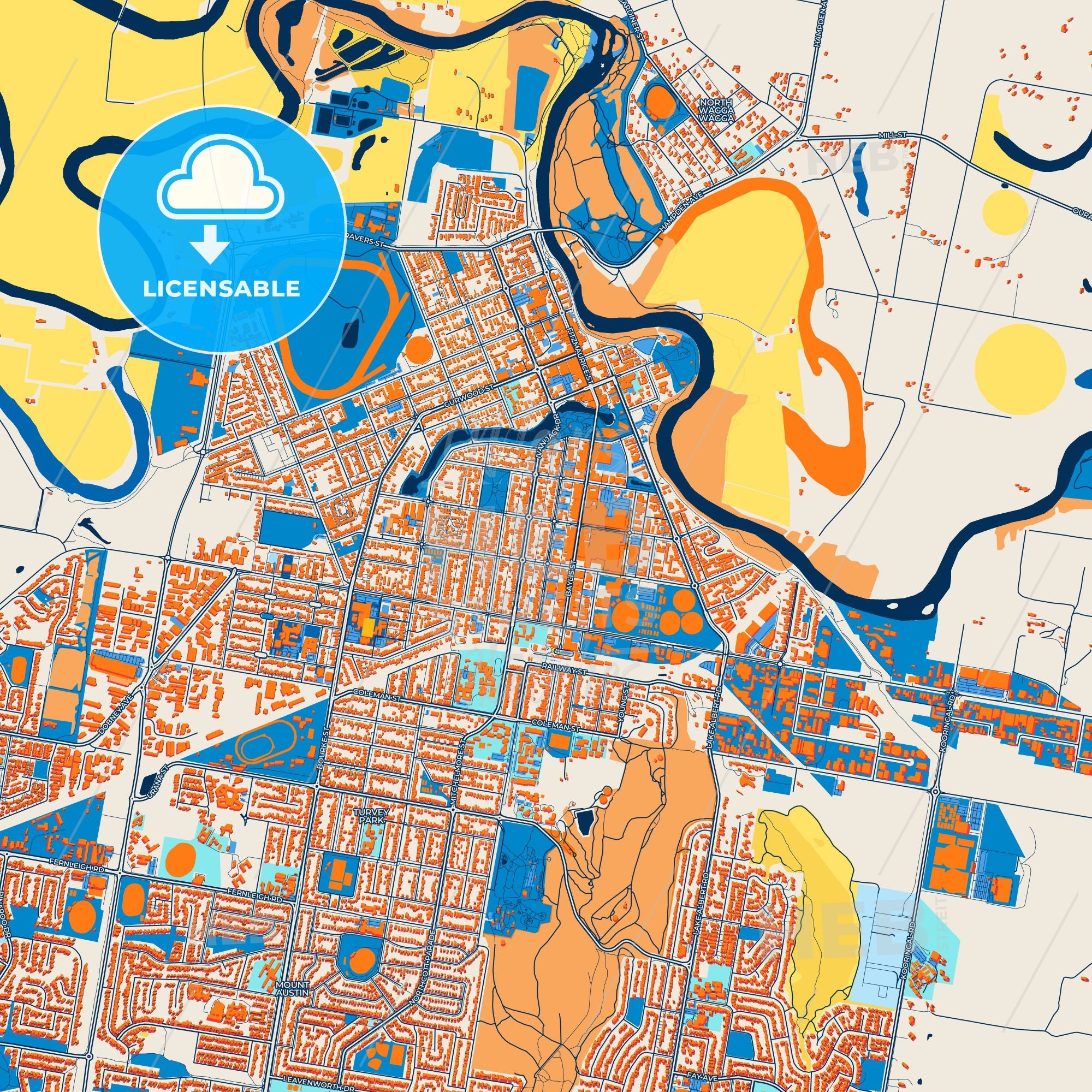 Colorful Wagga Wagga Street Map - Digital Download – HEBSTREITS
