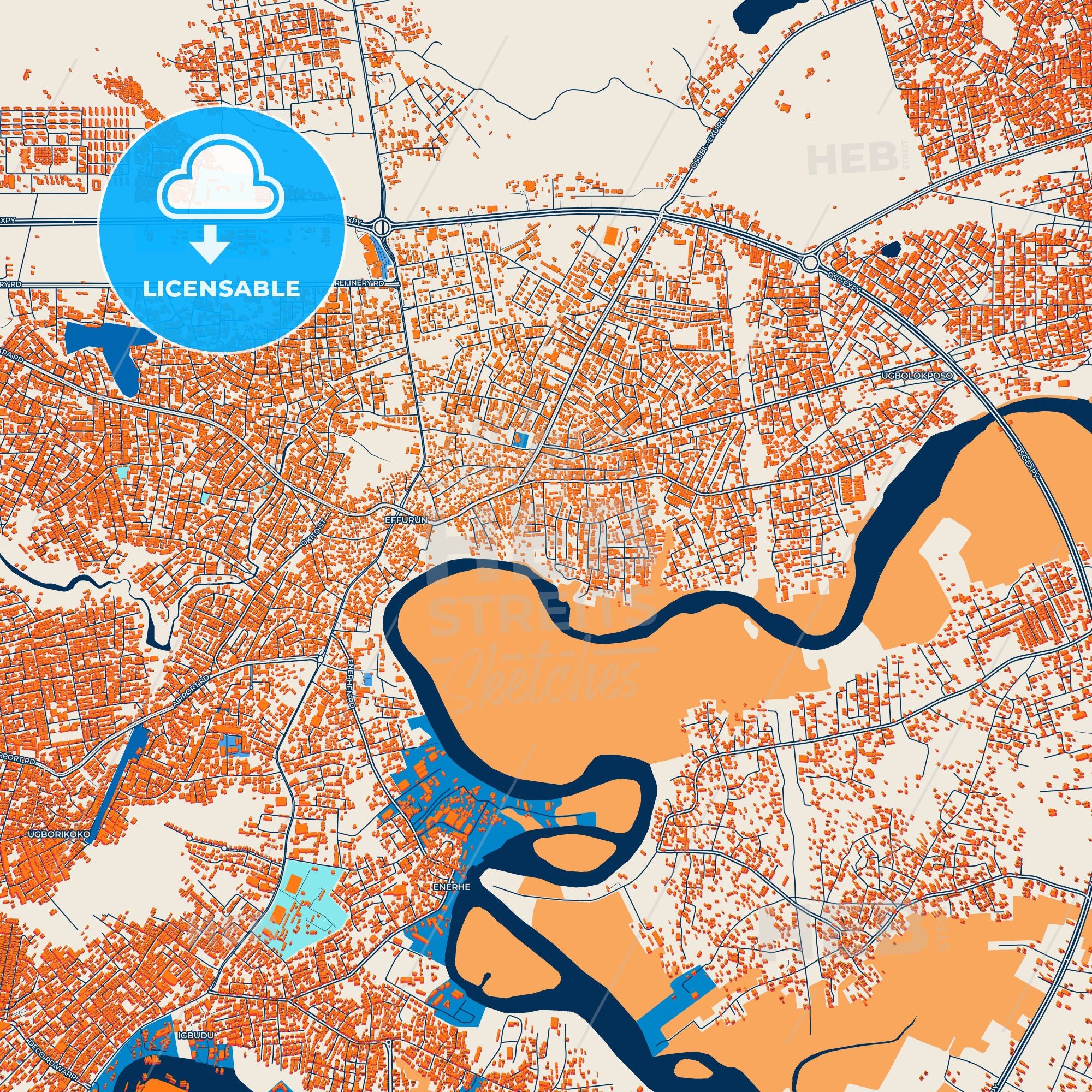Colorful Warri Street Map With Labels And Buildings – HEBSTREITS