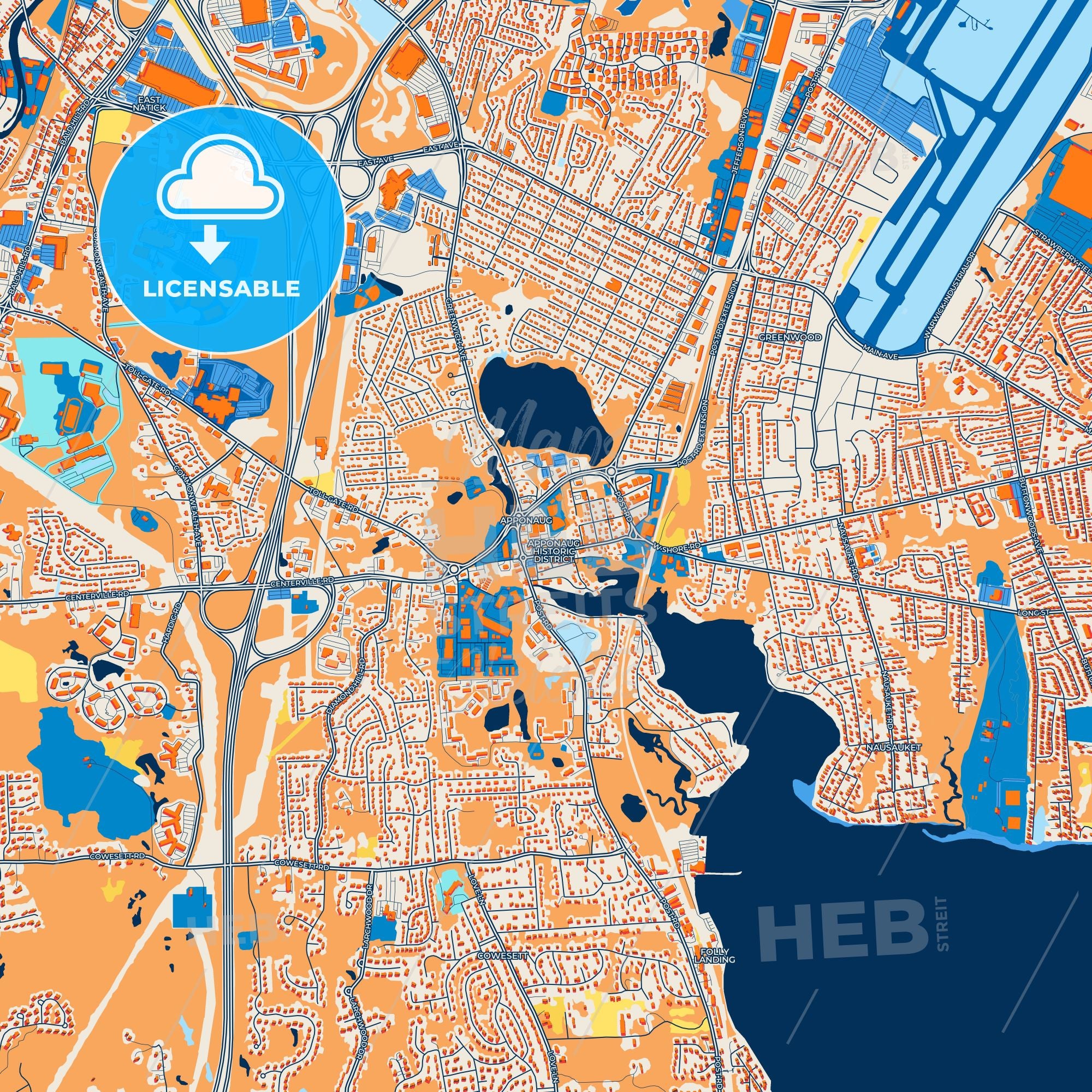 Colorful Warwick Street Map With Labels And Buildings – HEBSTREITS