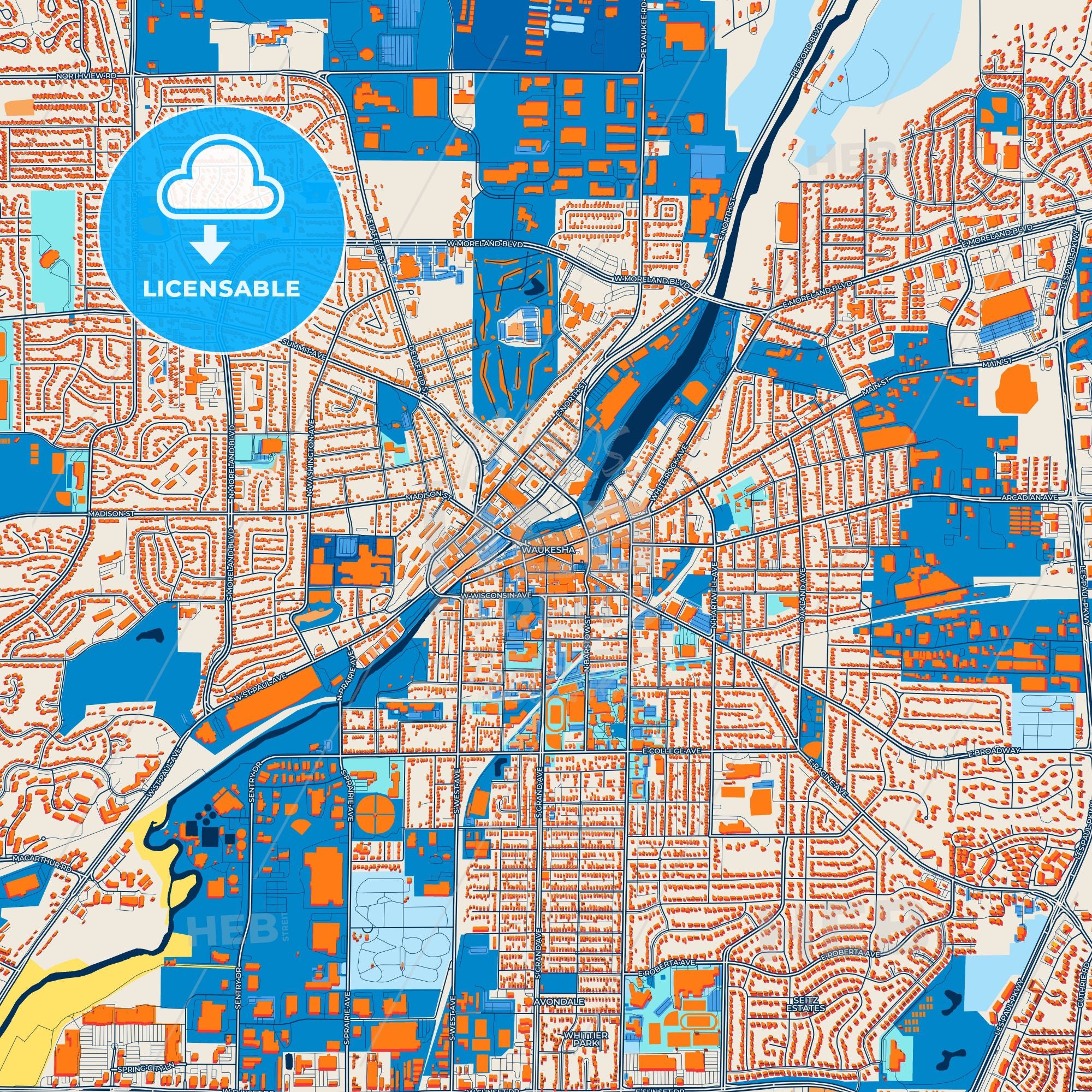 Colorful Waukesha Street Map - Digital Download – HEBSTREITS