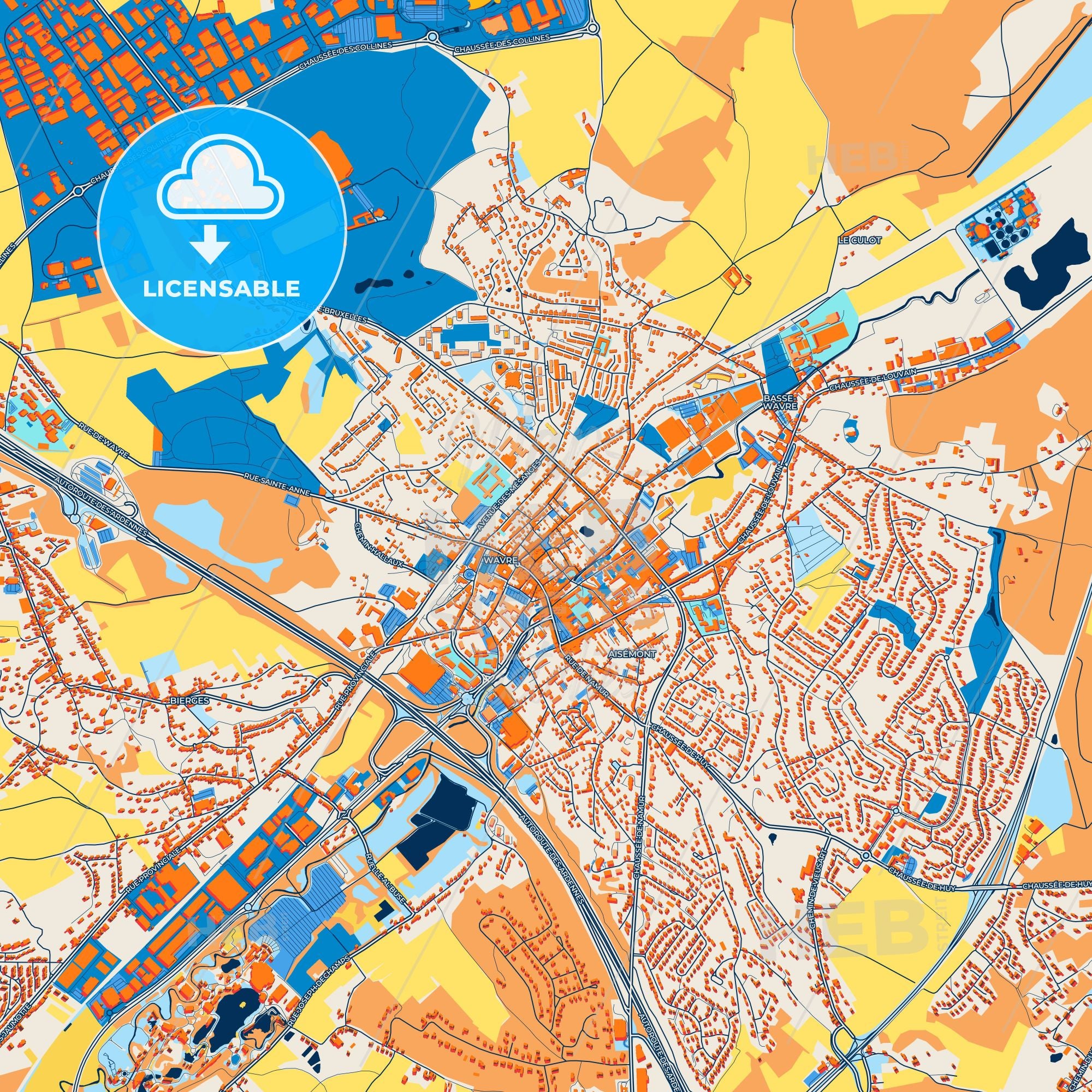 Colorful Wavre Street Map - Digital Download – HEBSTREITS