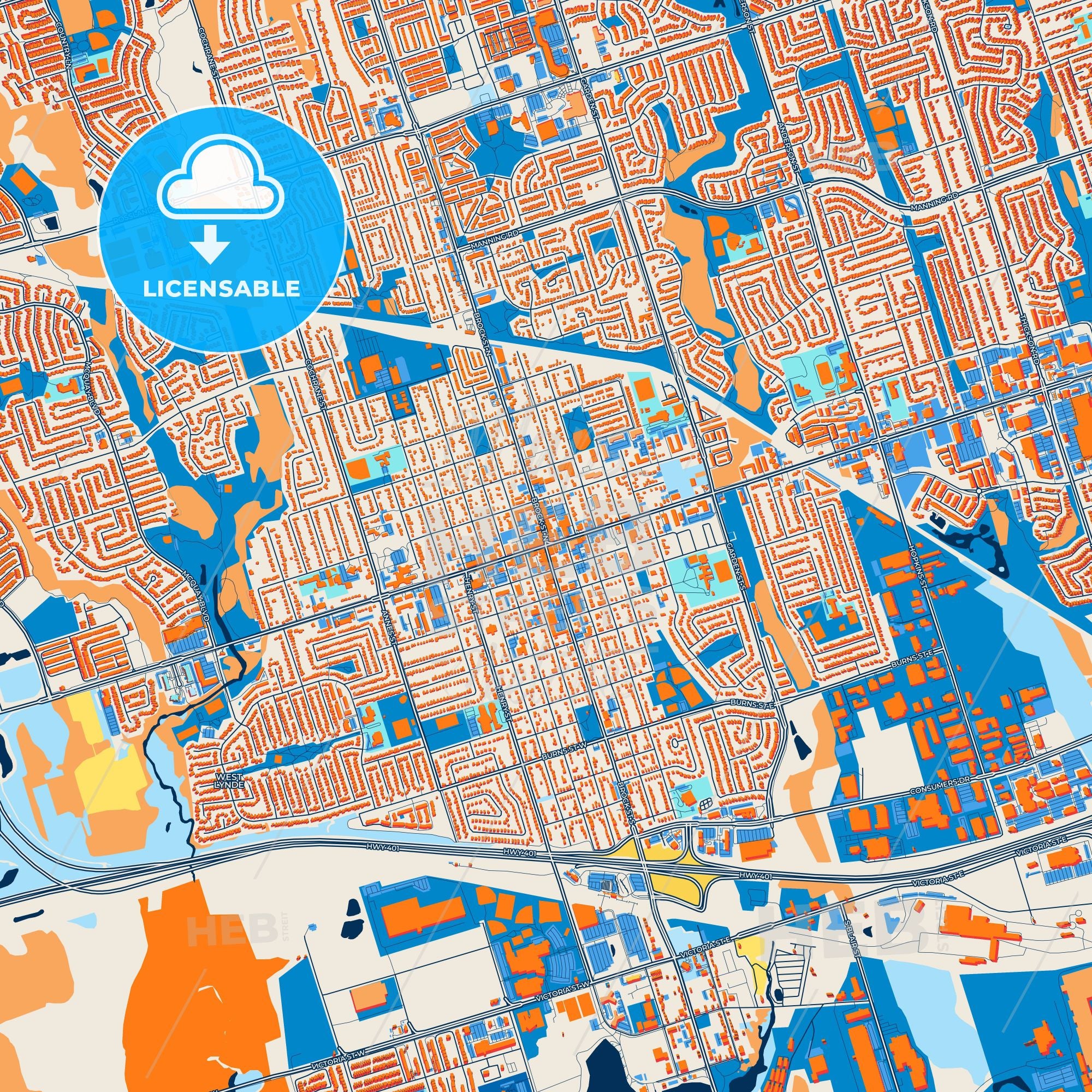 Colorful Whitby Street Map With Labels And Buildings – HEBSTREITS