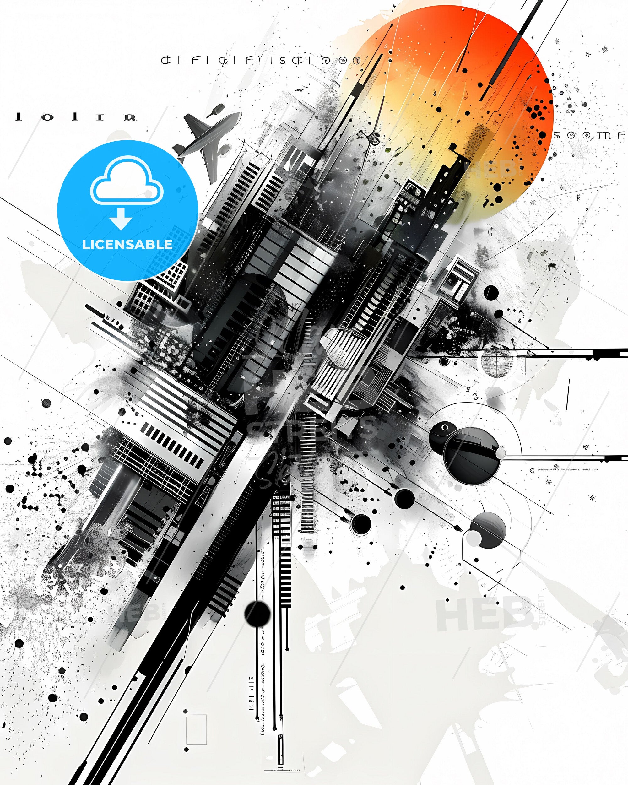 Vibrant Multilayered City Art: Abstract Painting With Text, Drawings ...