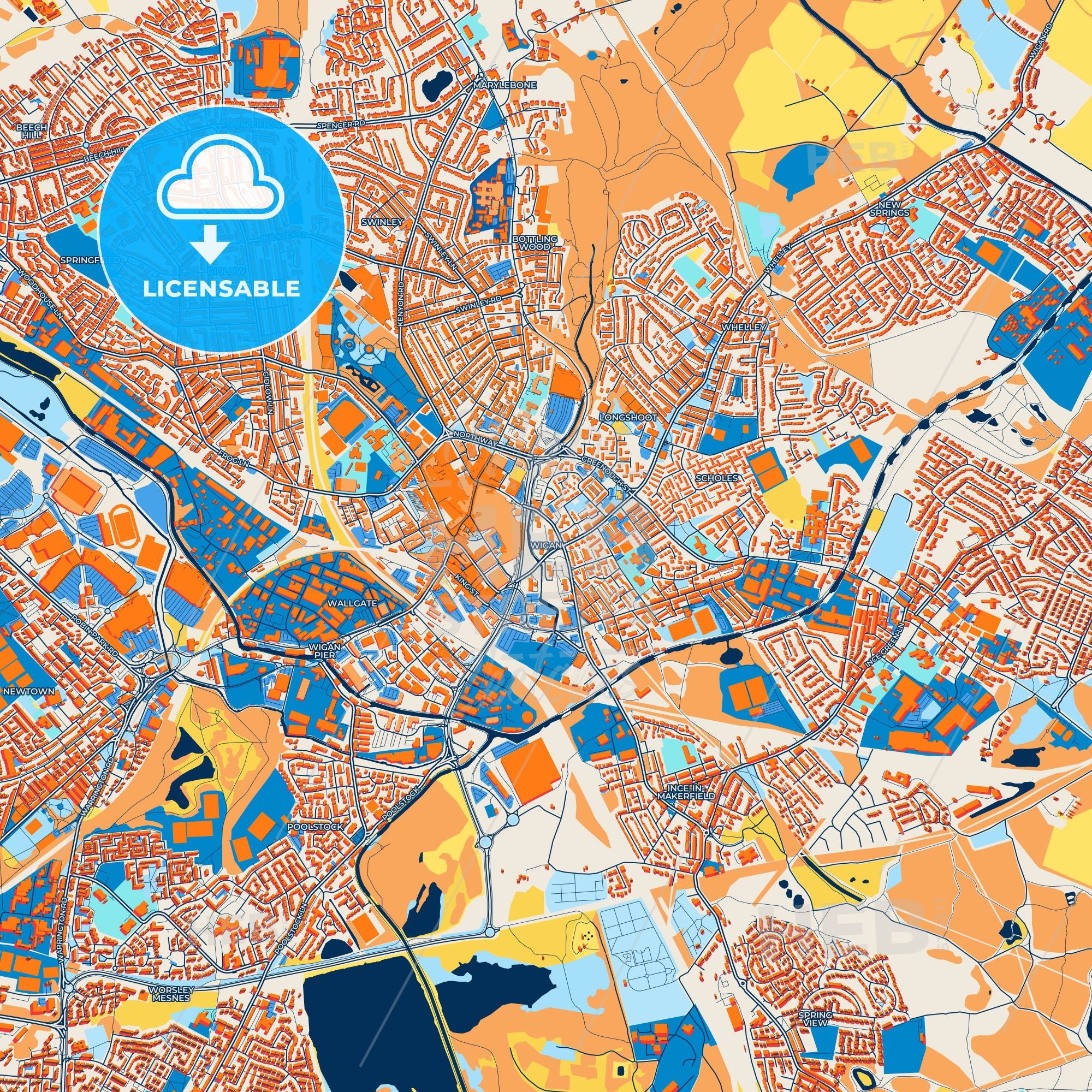 Colorful Wigan Street Map - Digital Download – HEBSTREITS