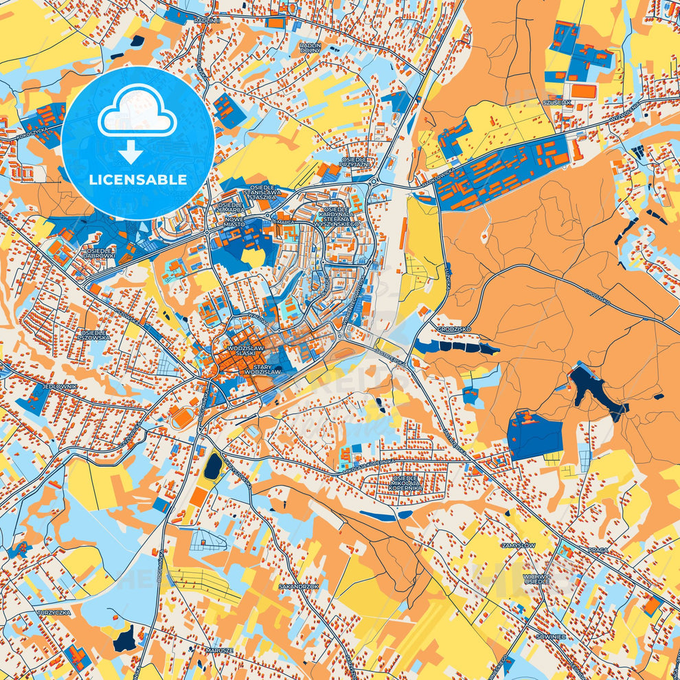 Colorful Wodzisław Śląski Street Map With Labels And Buildings – HEBSTREITS