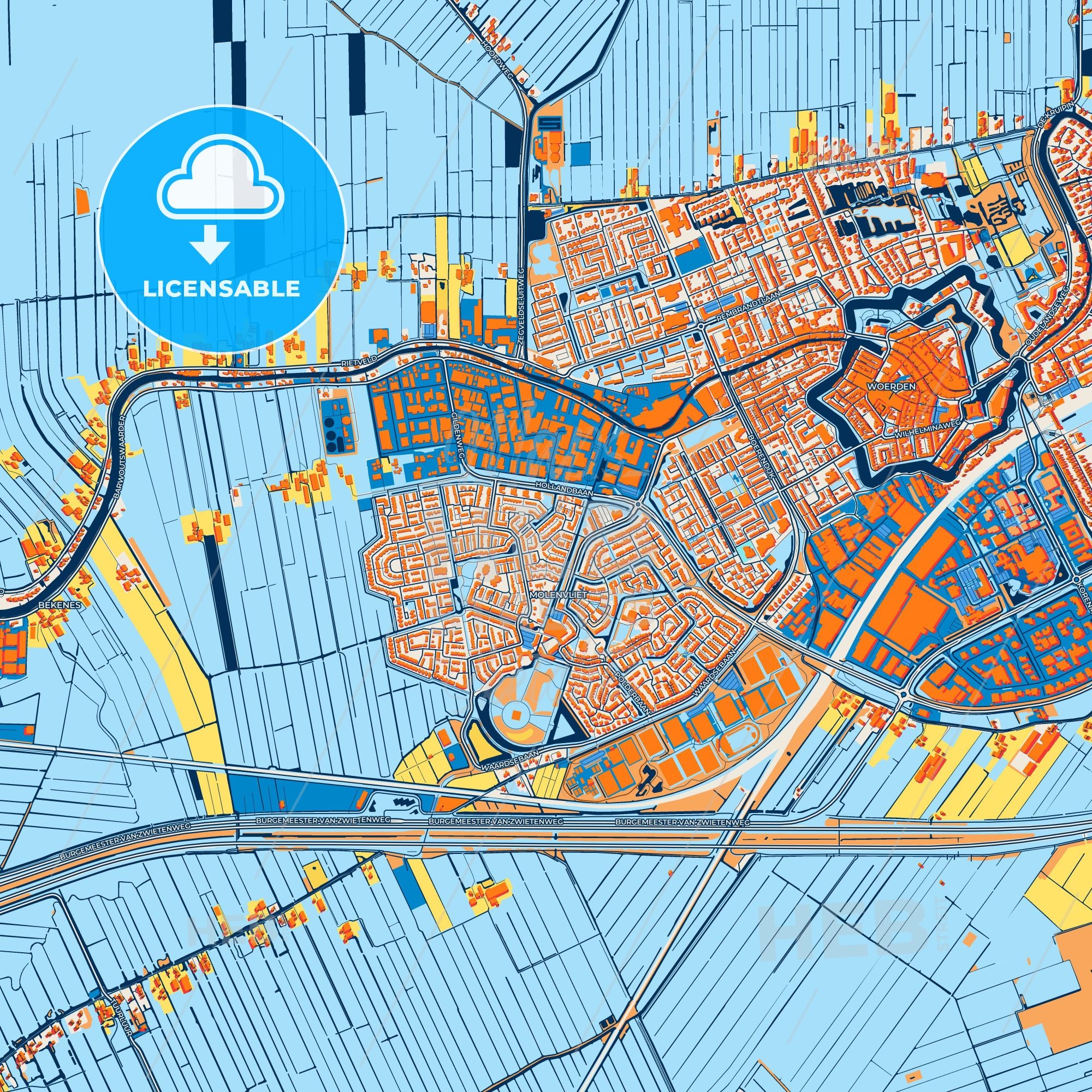 Colorful Woerden Street Map With Labels And Buildings – HEBSTREITS