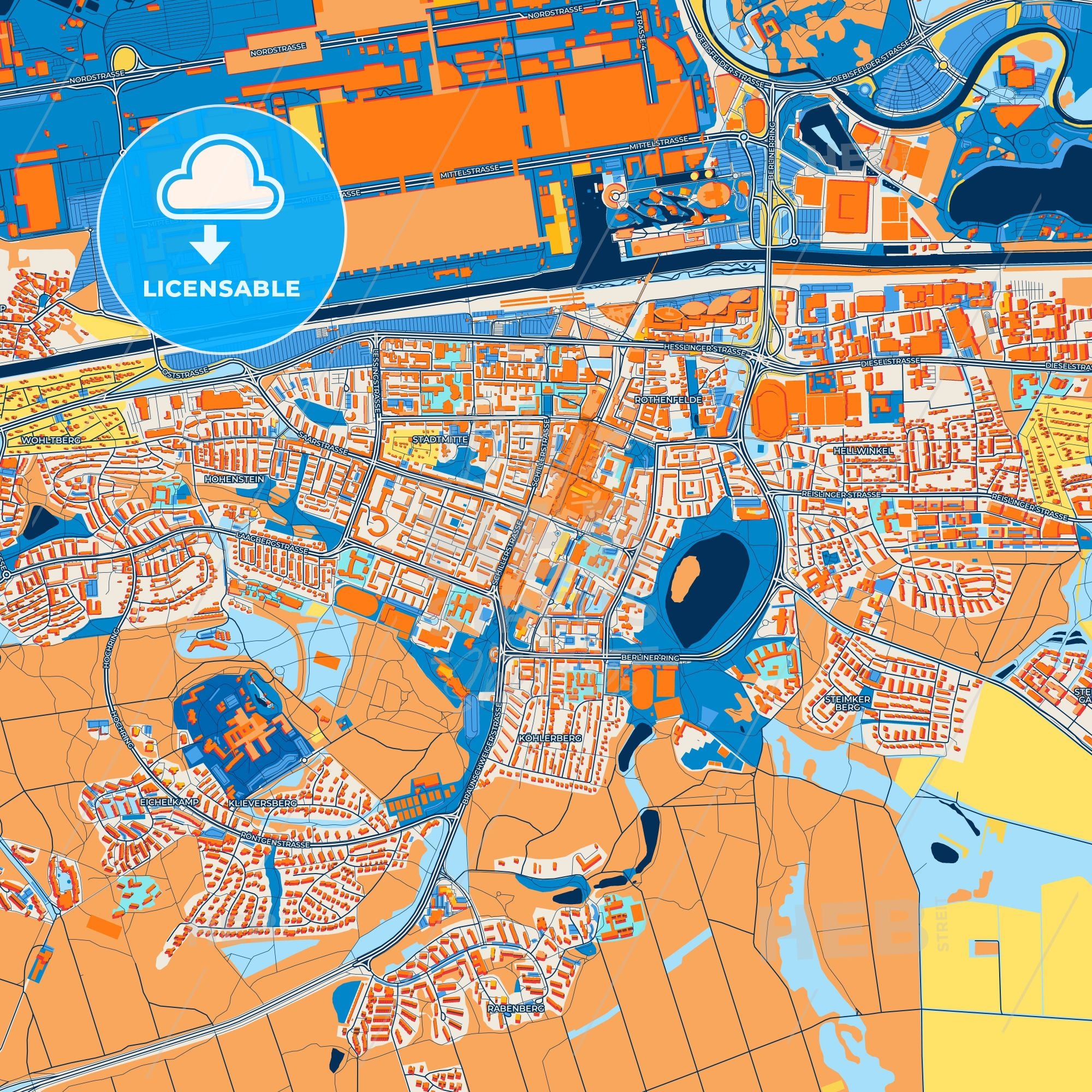 Colorful Wolfsburg Street Map - Digital Download – HEBSTREITS