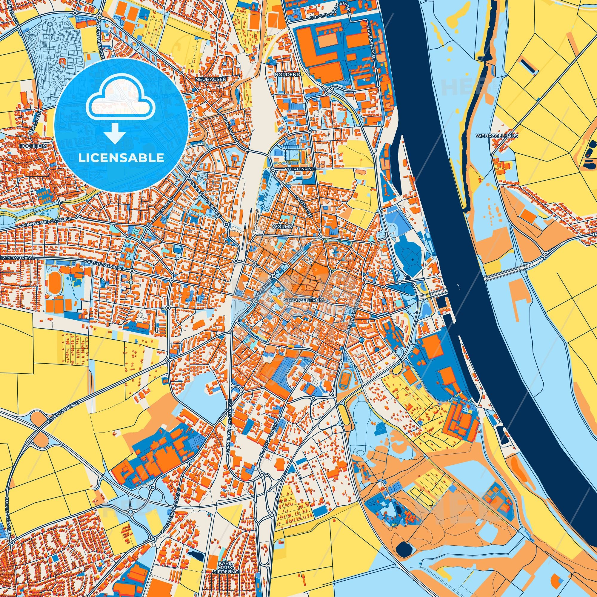 Colorful Worms Street Map With Labels And Buildings – HEBSTREITS