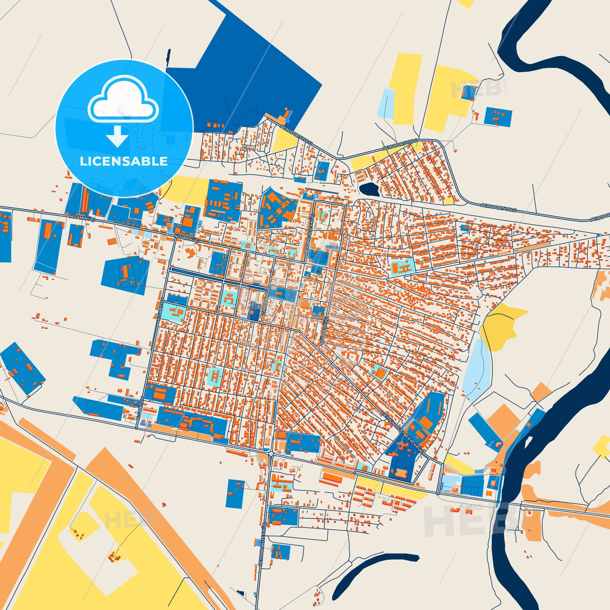Colorful Yevlakh Street Map - Digital Download – HEBSTREITS