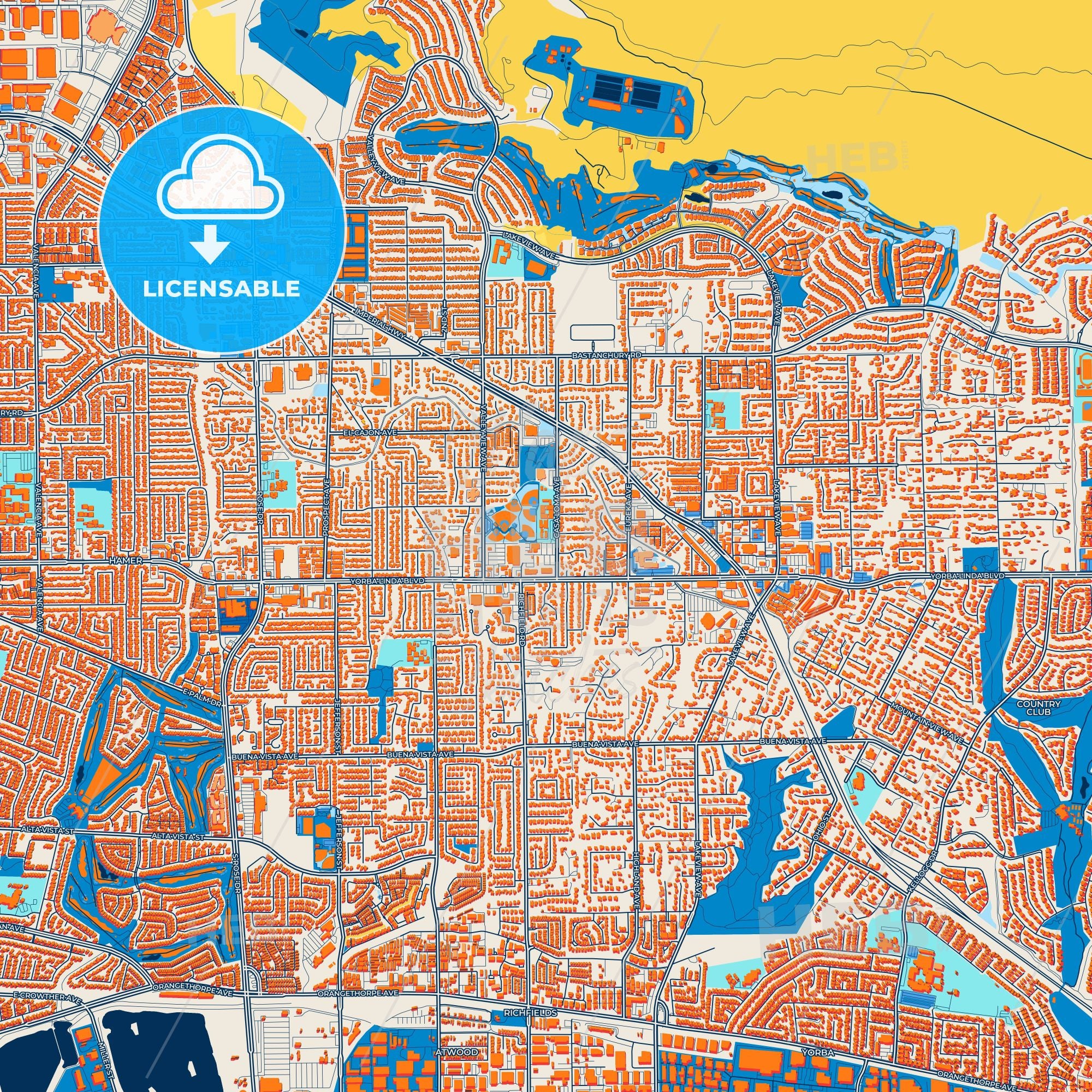 Colorful Yorba Linda Street Map - Digital Download – HEBSTREITS