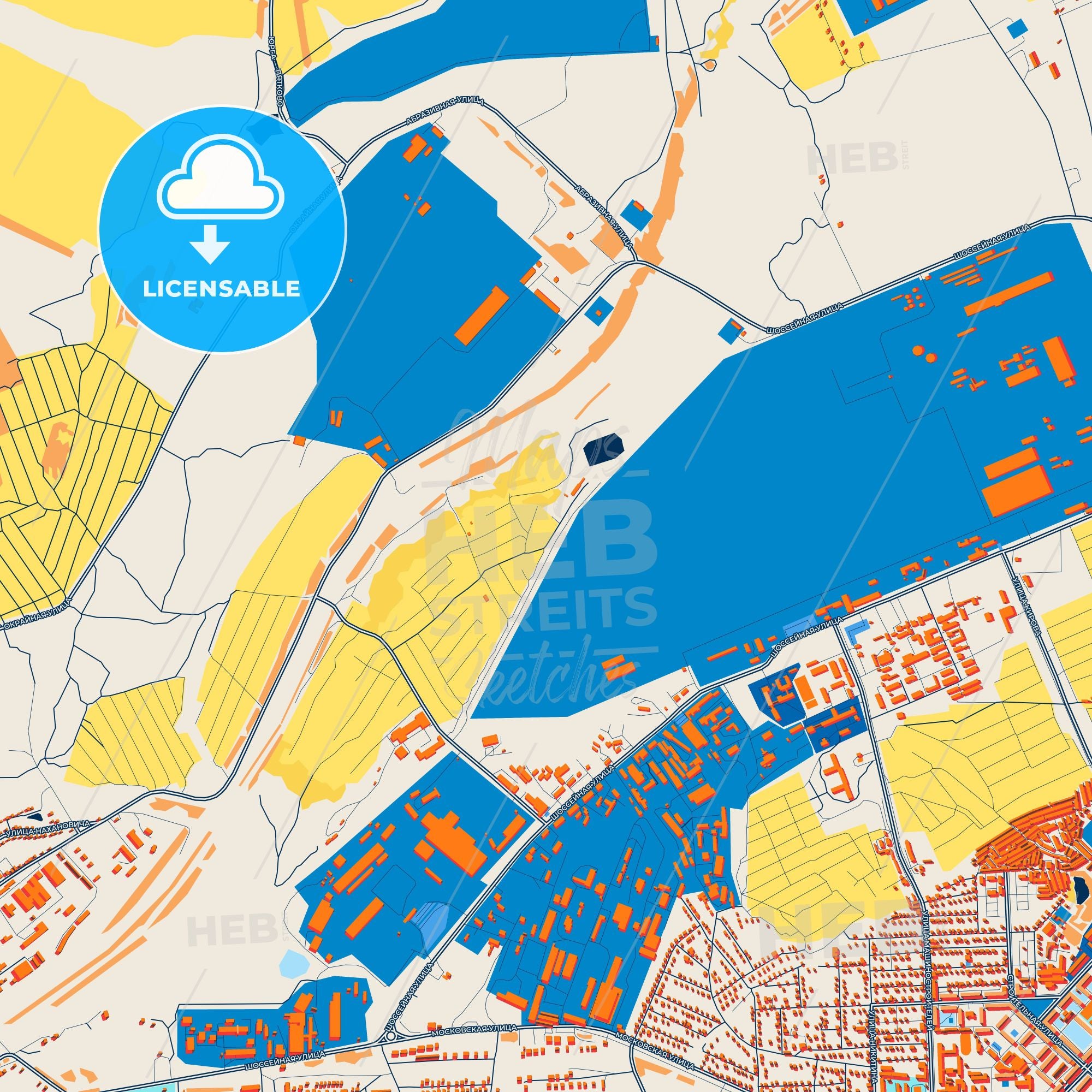 Colorful Yurga Street Map With Labels And Buildings – HEBSTREITS