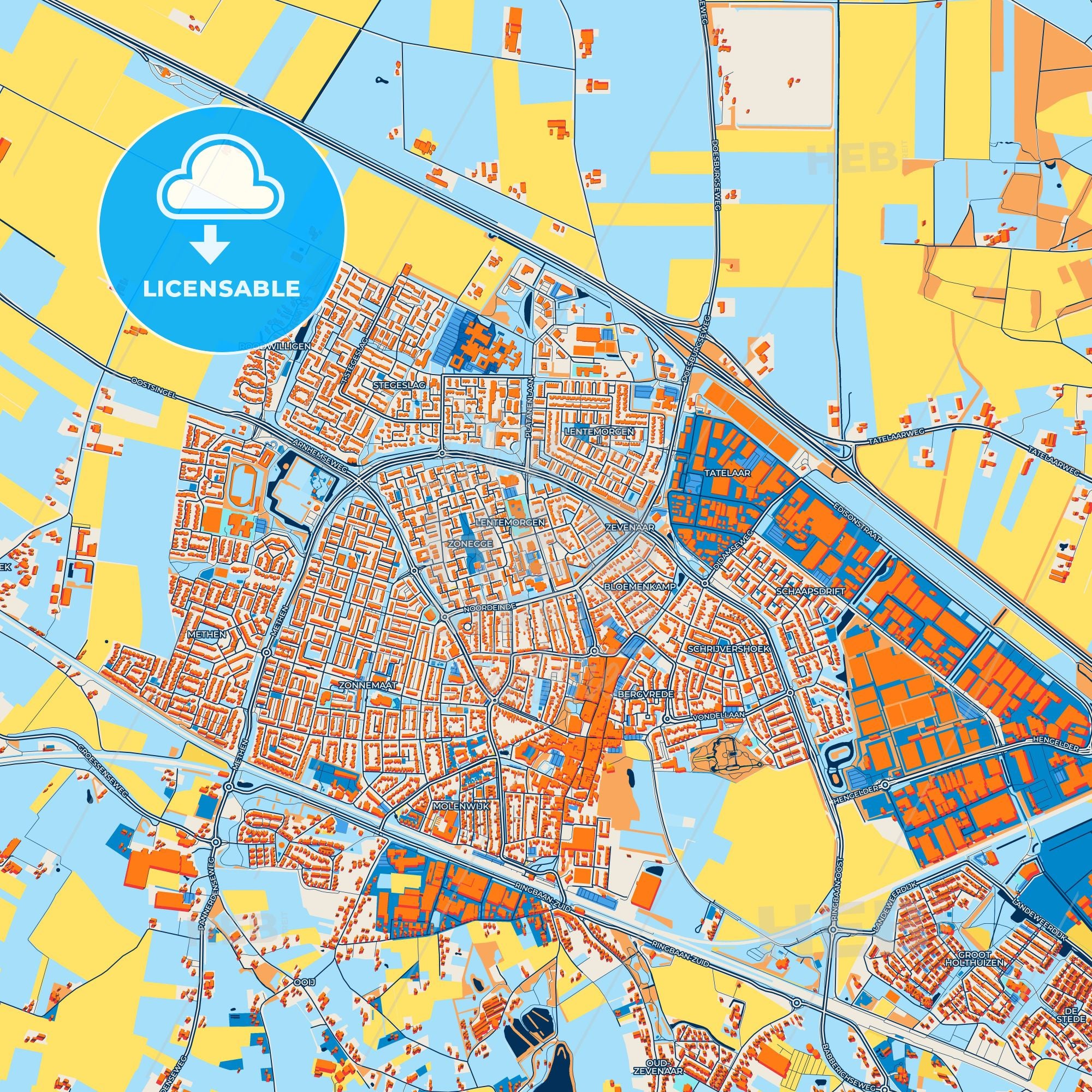Colorful Zevenaar Street Map - Digital Download – HEBSTREITS