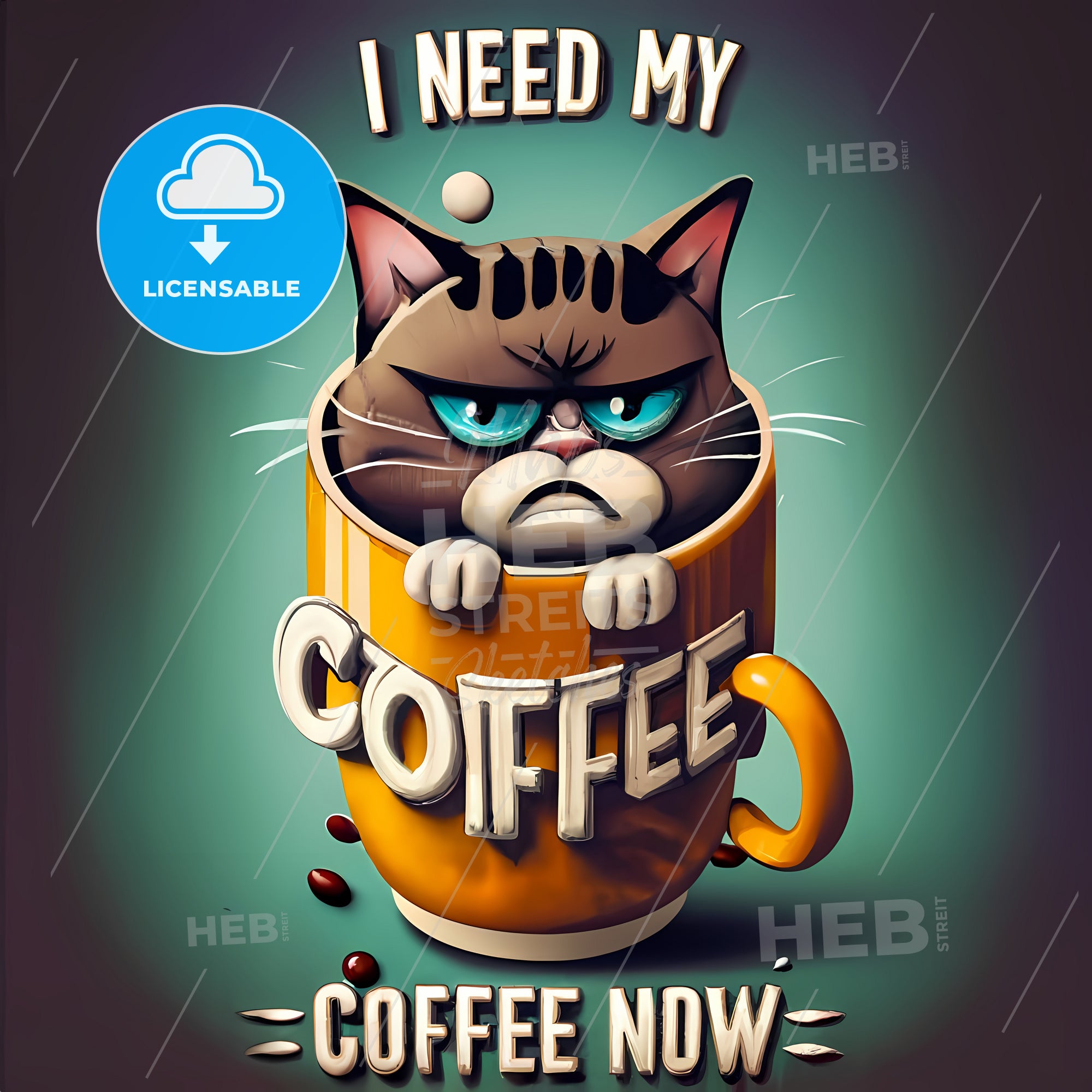 I Need My Coffee Now - A Cat In A Coffee Cup – HEBSTREITS