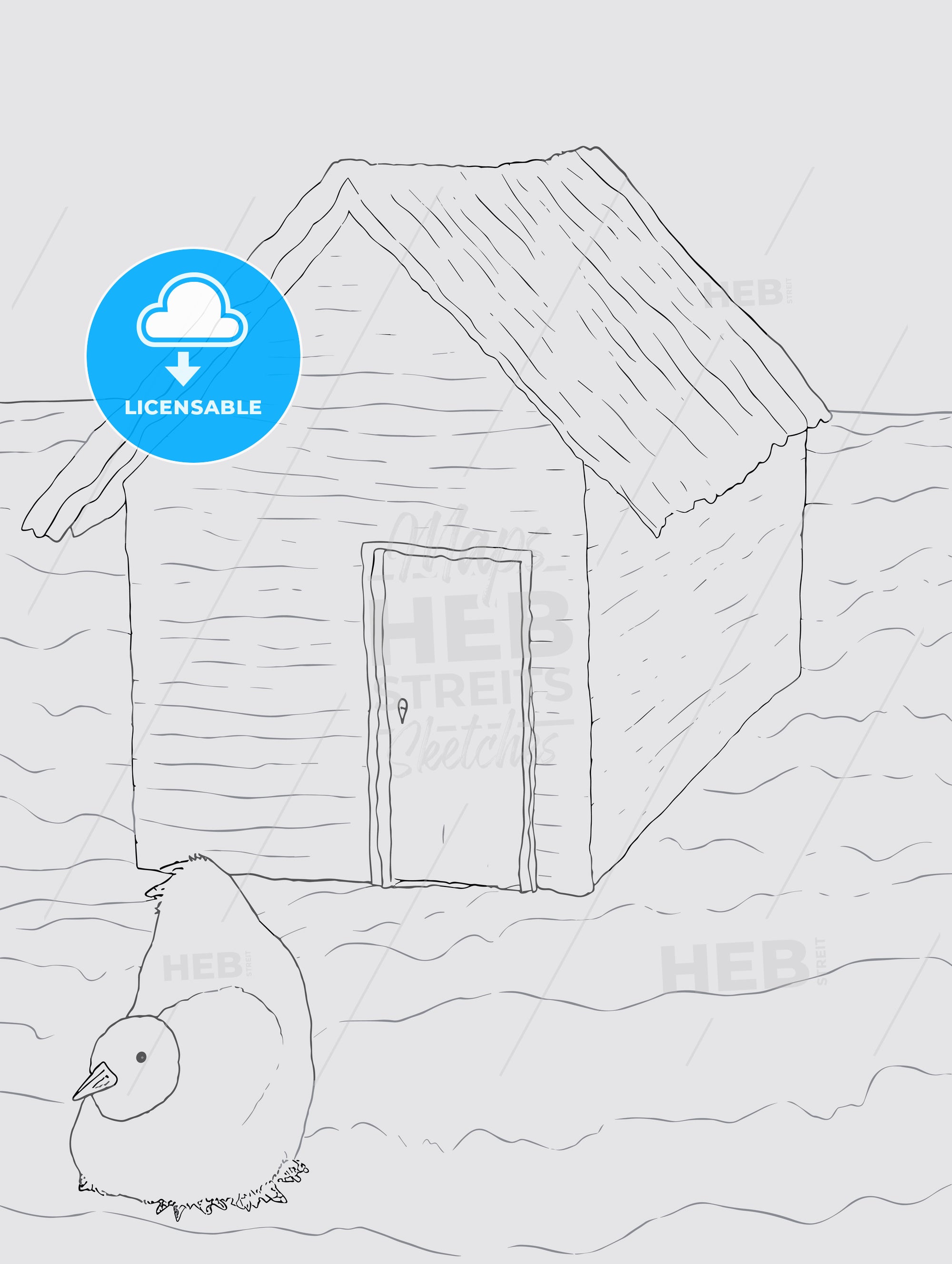 two little humas in front of a little house - HEBSTREITS Stock Image