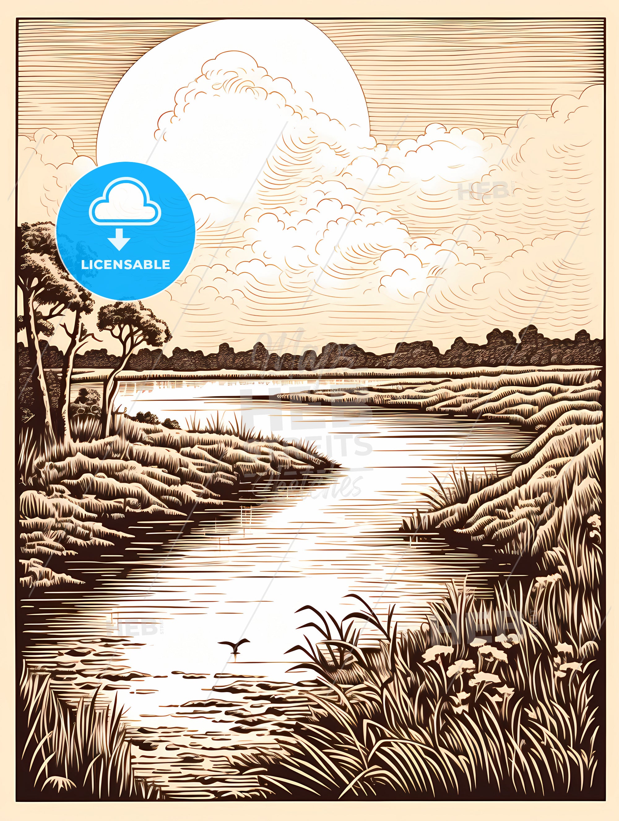 A Drawing Of A River With Grass And Trees – HEBSTREITS