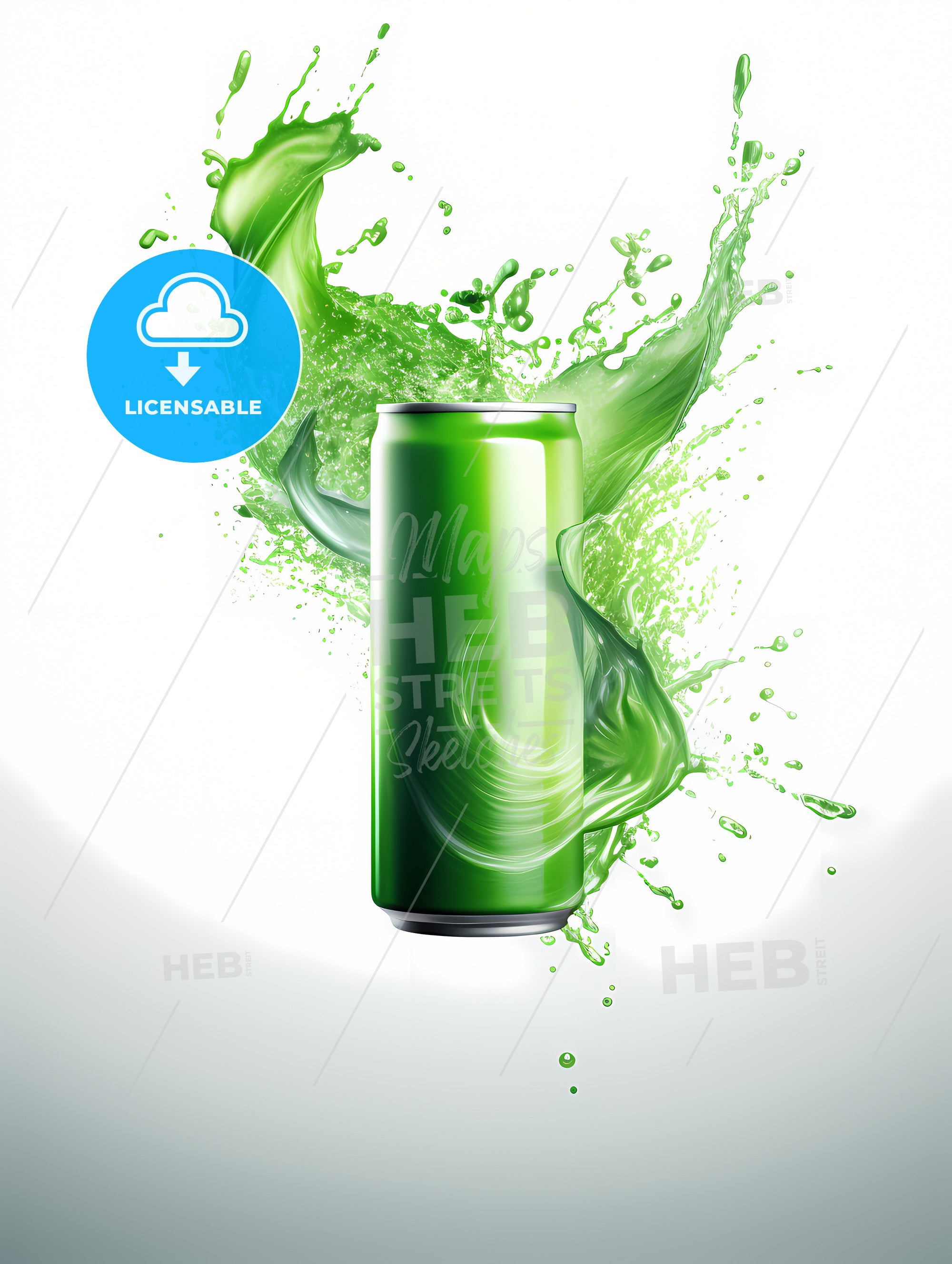 A Green Can With Splashing Liquid - HEBSTREITS Stock Image