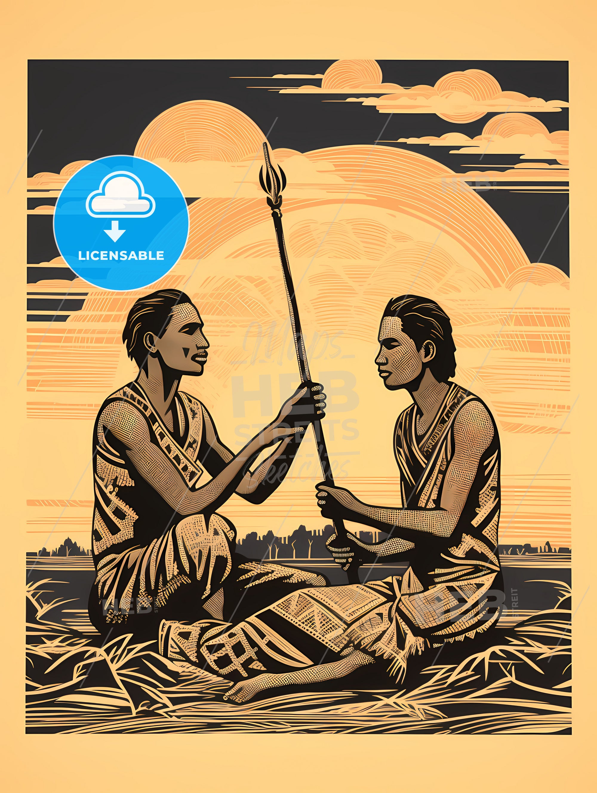 A Couple Of Men Sitting On Grass Holding A Spear – HEBSTREITS