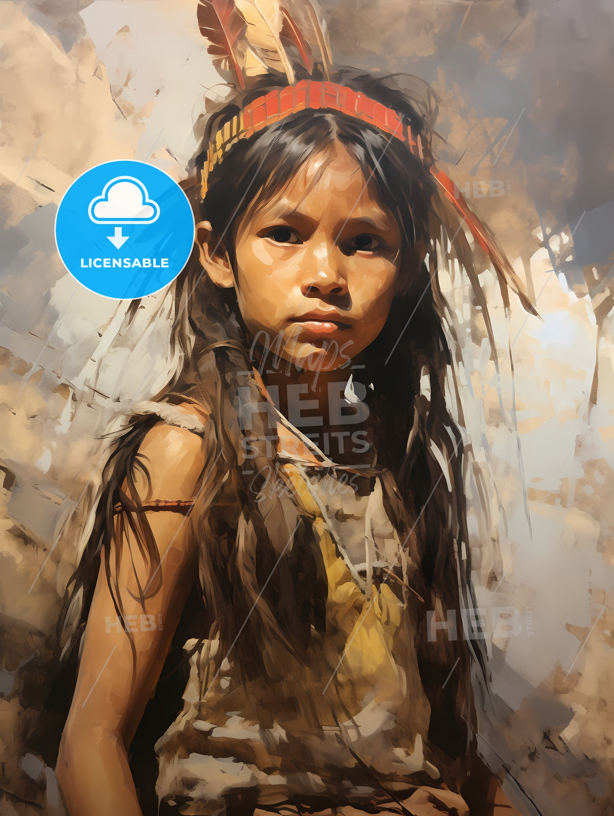 Indigenous Child Portrait Cinematic Light, A Girl With Long Hair And A ...