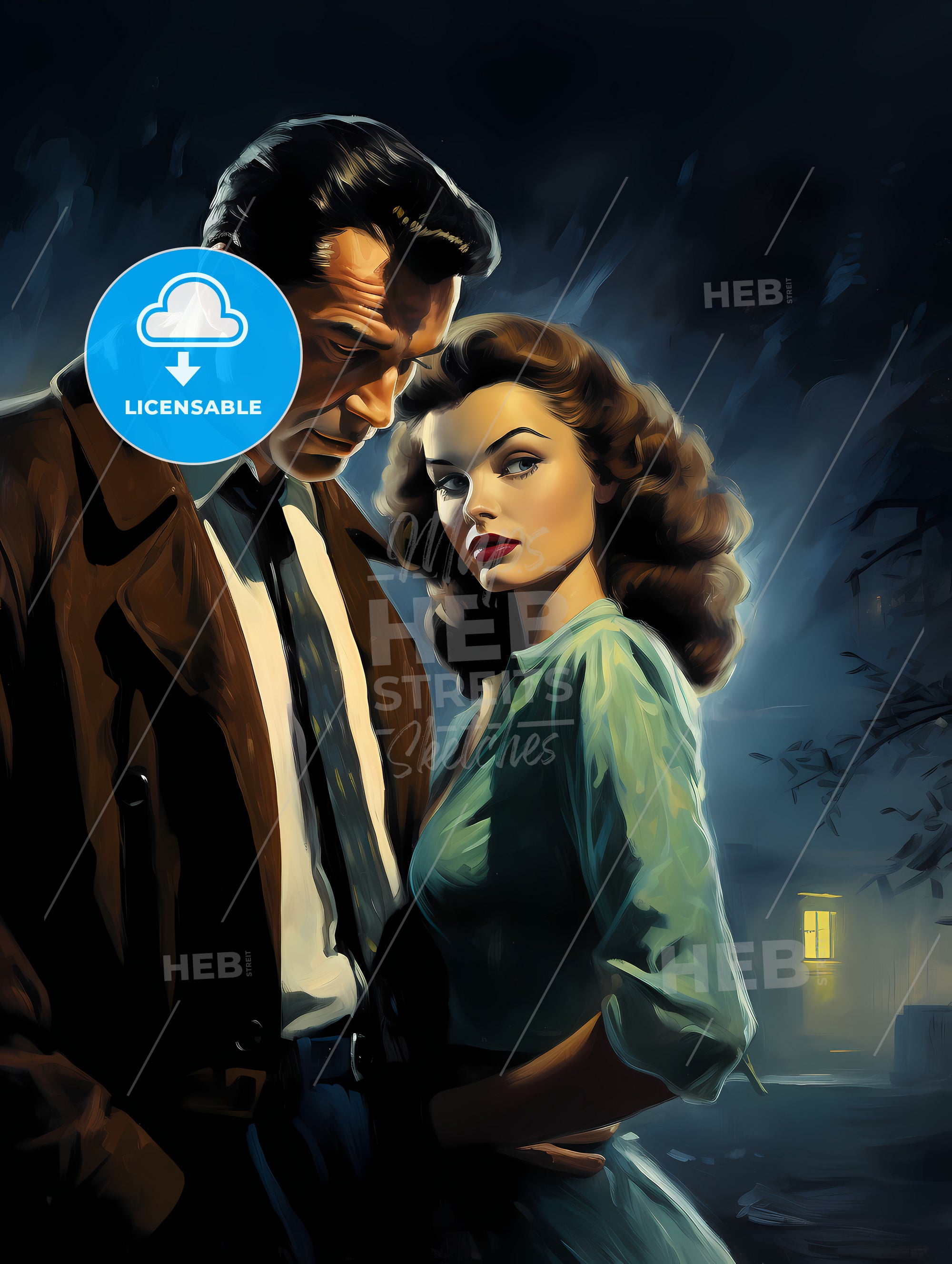 1940S Pulp-Noir Style, A Man And Woman Looking At Each Other – HEBSTREITS