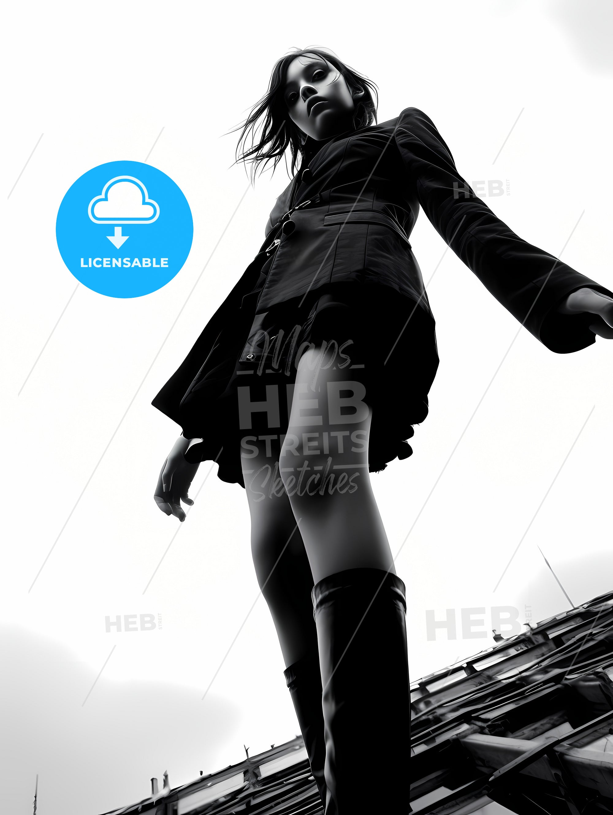 Girl Model Shooting Low Angle Shot, A Woman Standing On A Roof ...