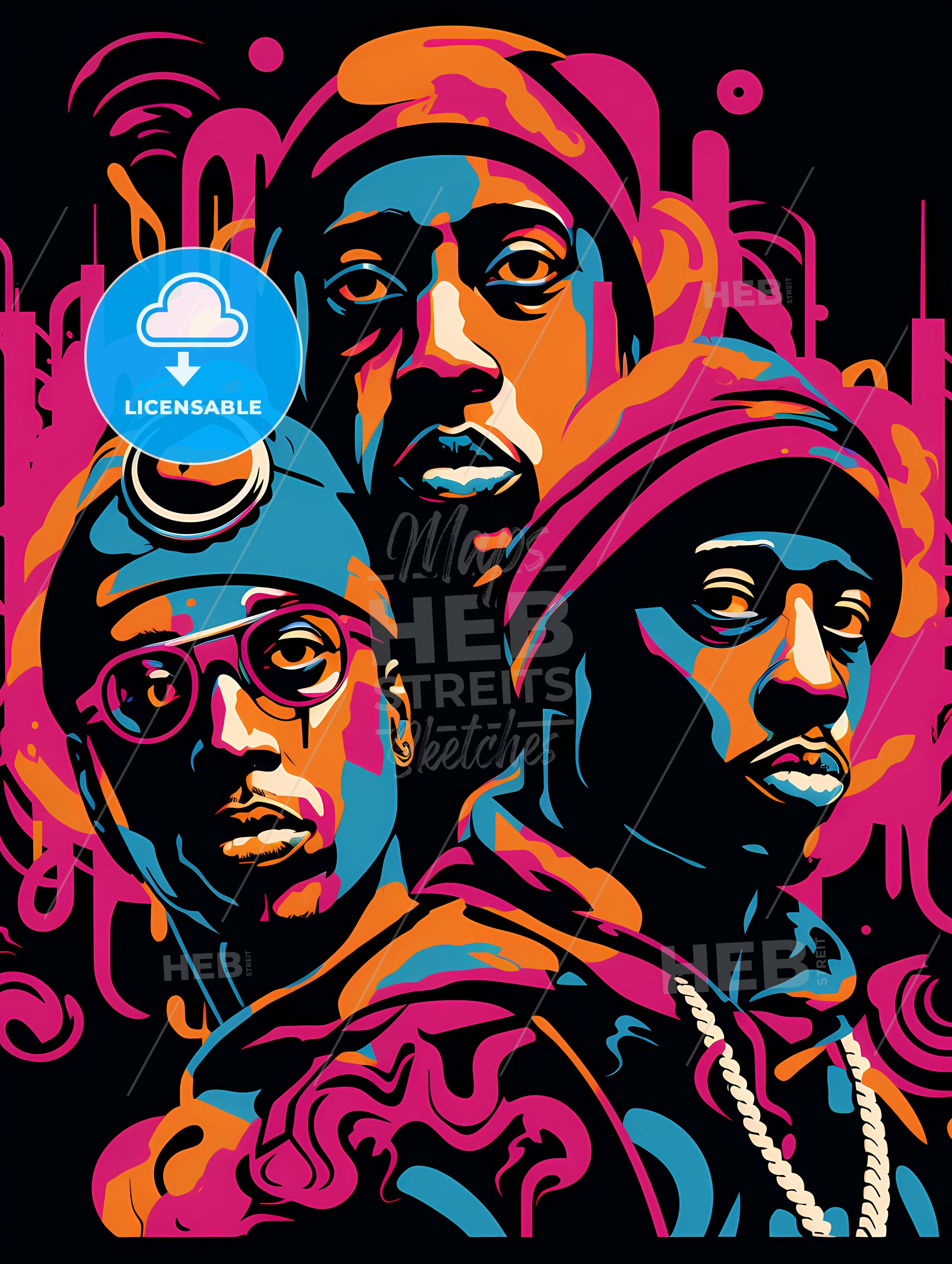 Illustration Of A Tribe Called Quest, A Group Of Men Wearing Hats ...