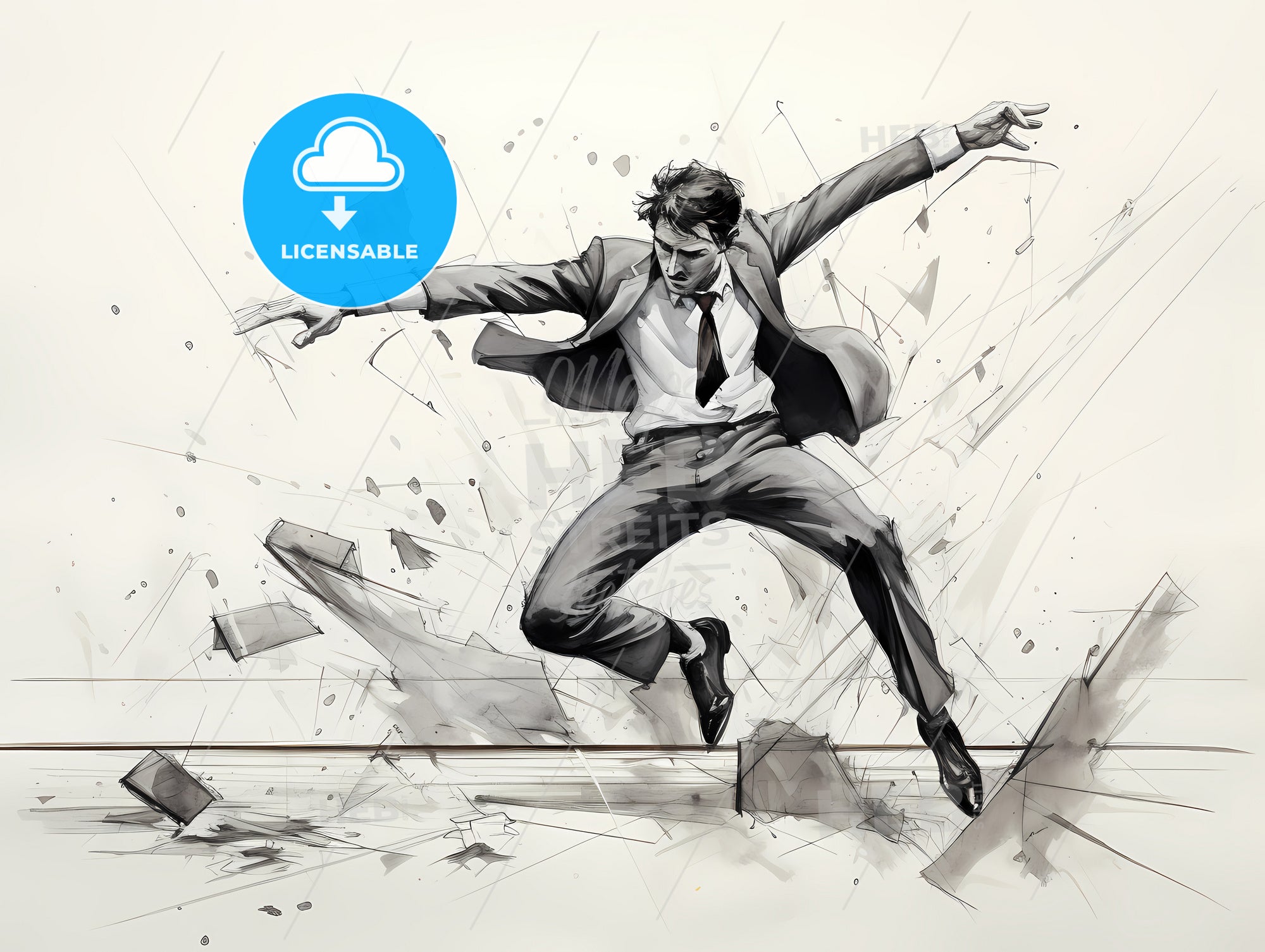 A Waiter Tripping And Falling, A Man Jumping Over A Wall - HEBSTREITS ...