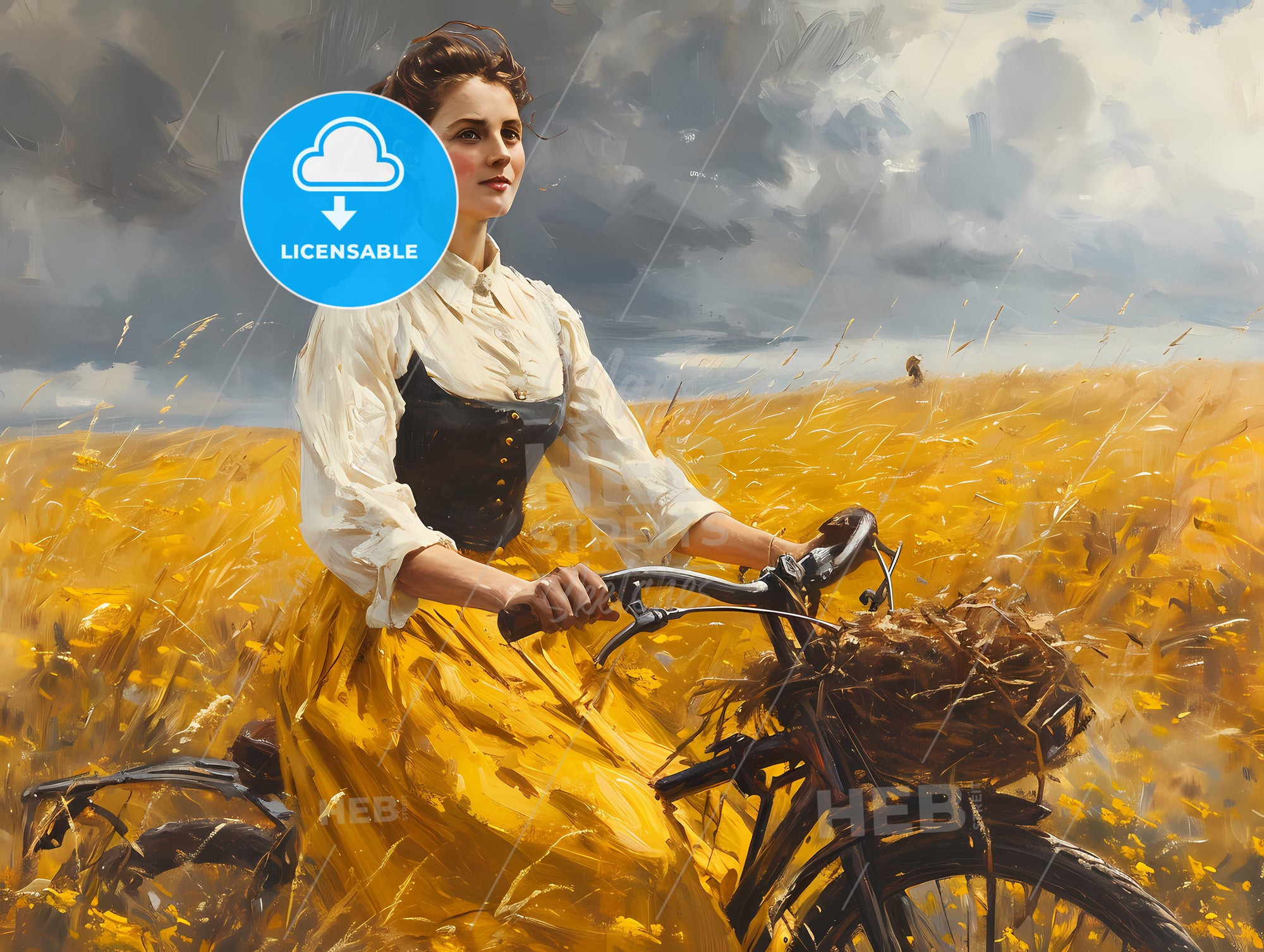 Farmers Daughter On A Bicycle, A Woman Riding A Bicycle In A Field ...