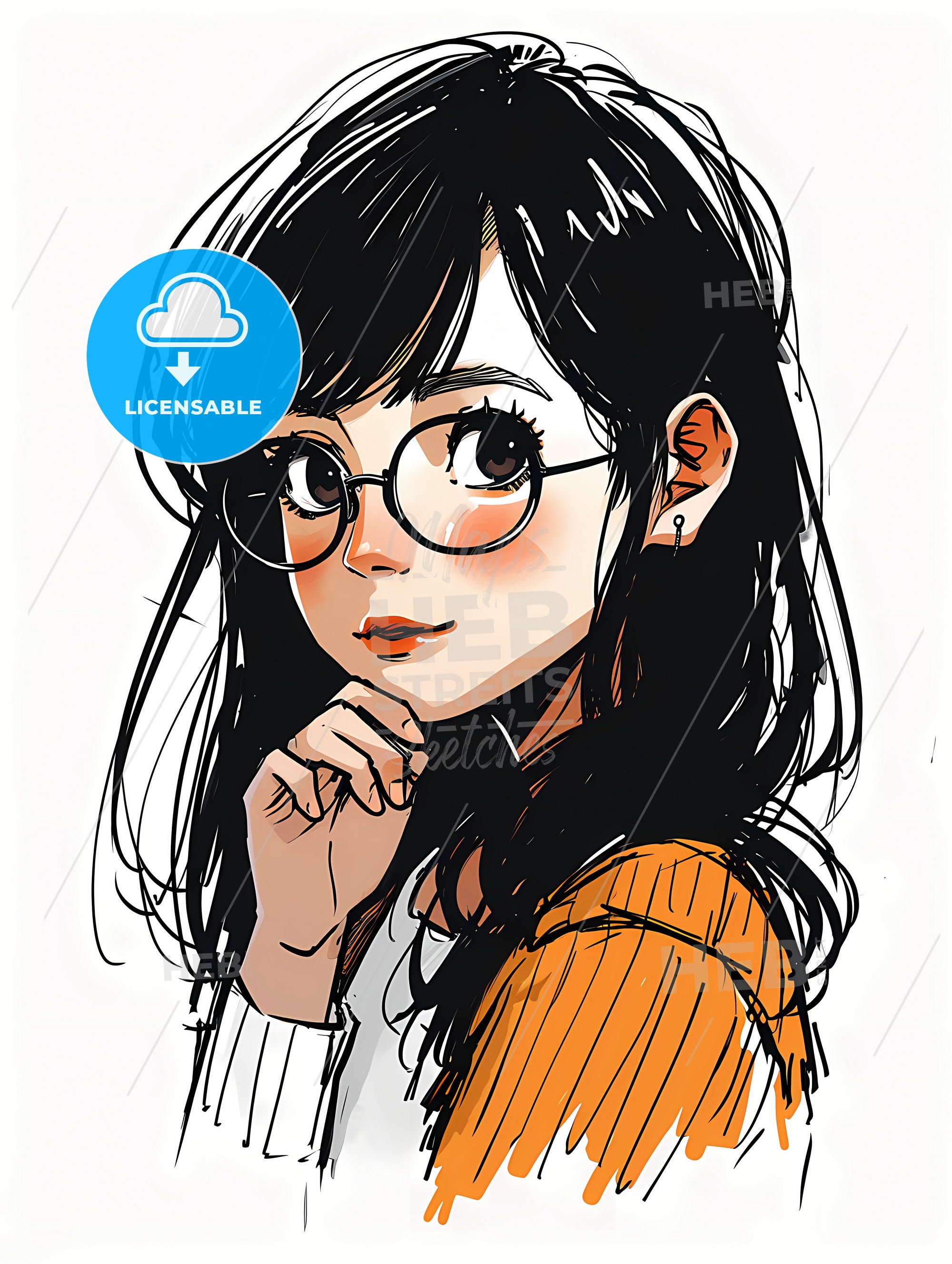 A Line Drawing Of A Cute Cartoon Girl, A Cartoon Of A Woman With Her ...