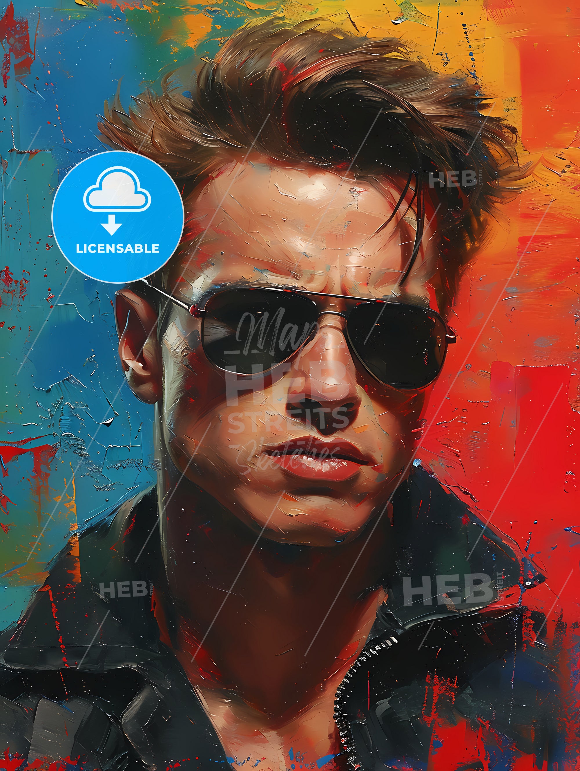 The Terminator Portrait With Colorful Background, A Man Wearing ...