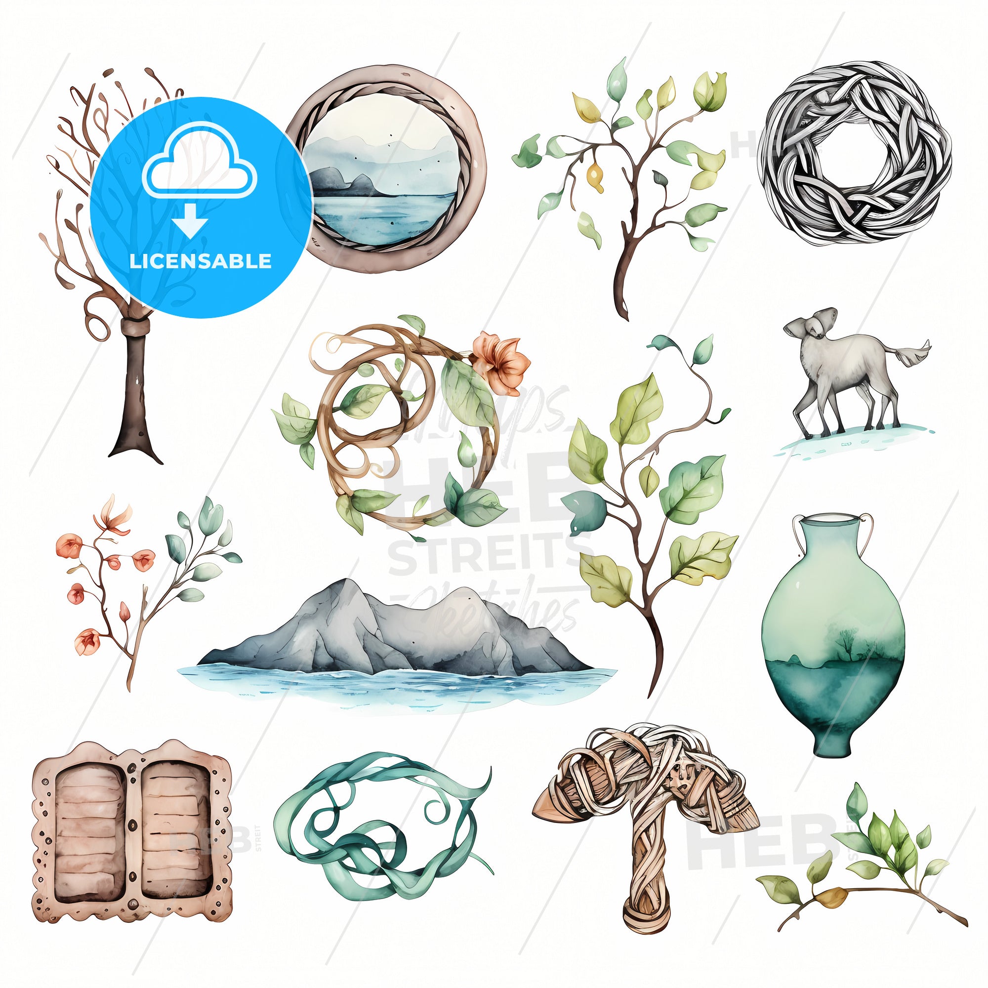 Elements Of Ireland, A Collection Of Watercolor Art - HEBSTREITS Stock ...