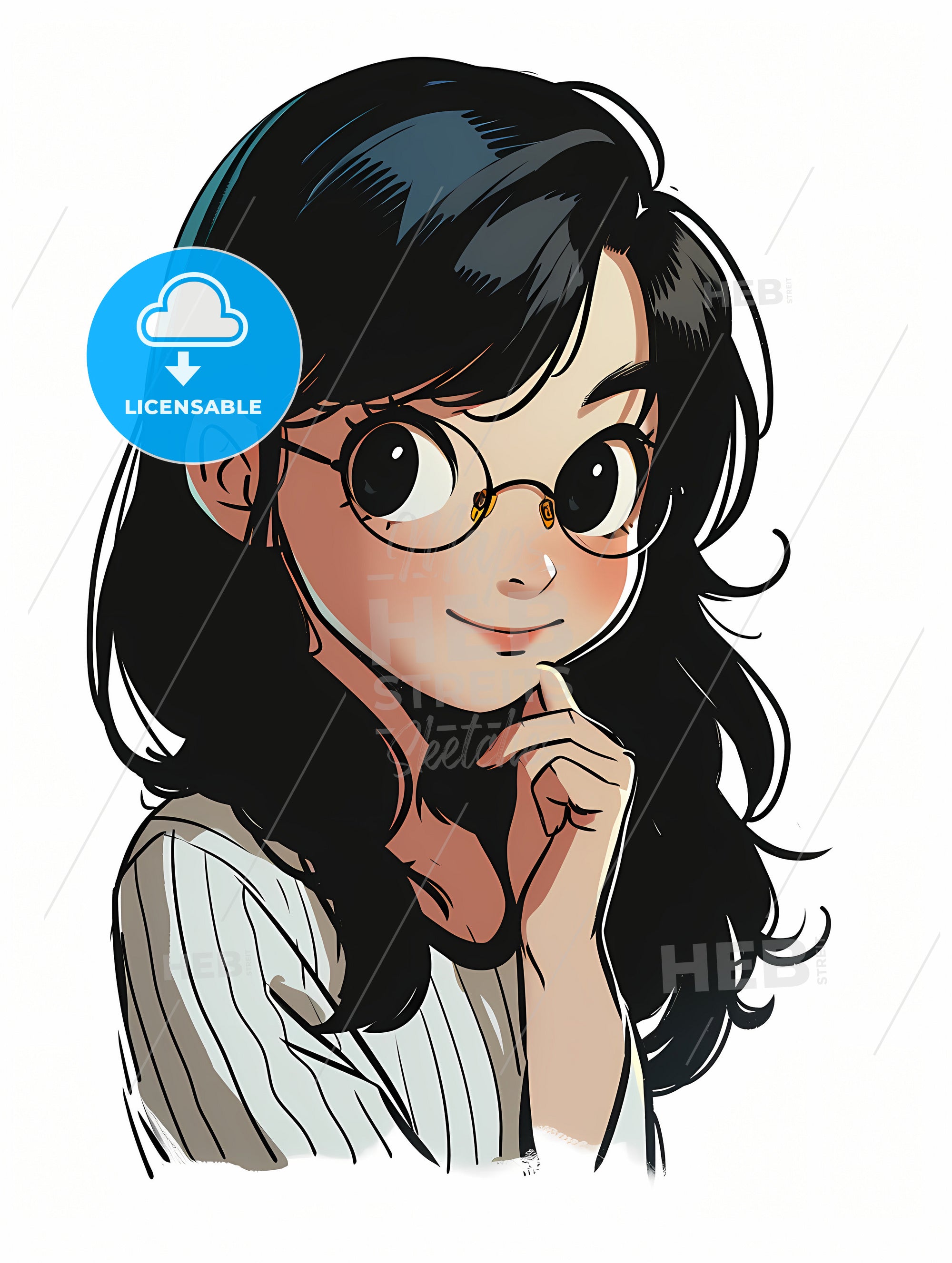 A Line Drawing Of A Cute Cartoon Girl, A Cartoon Of A Woman With Her ...