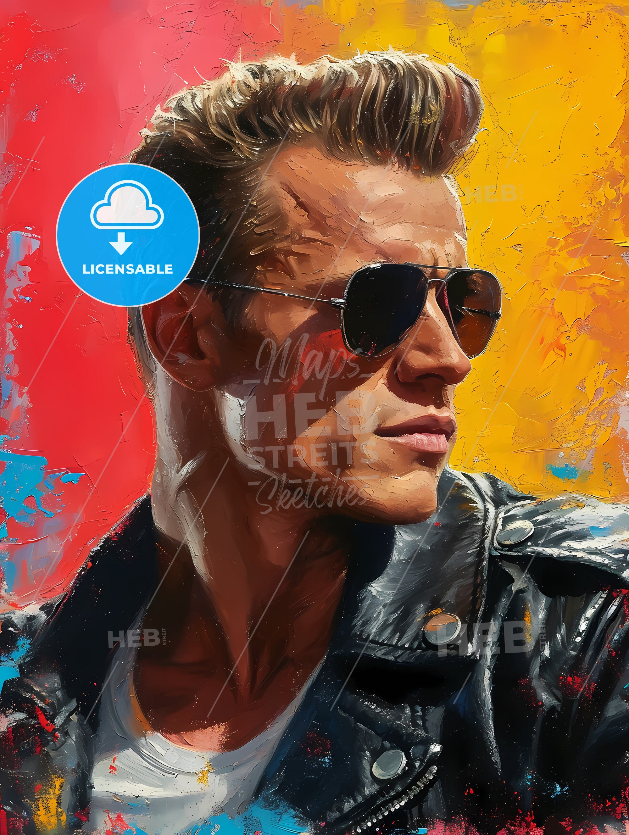 The Terminator Portrait With Colorful Background, A Man Wearing ...