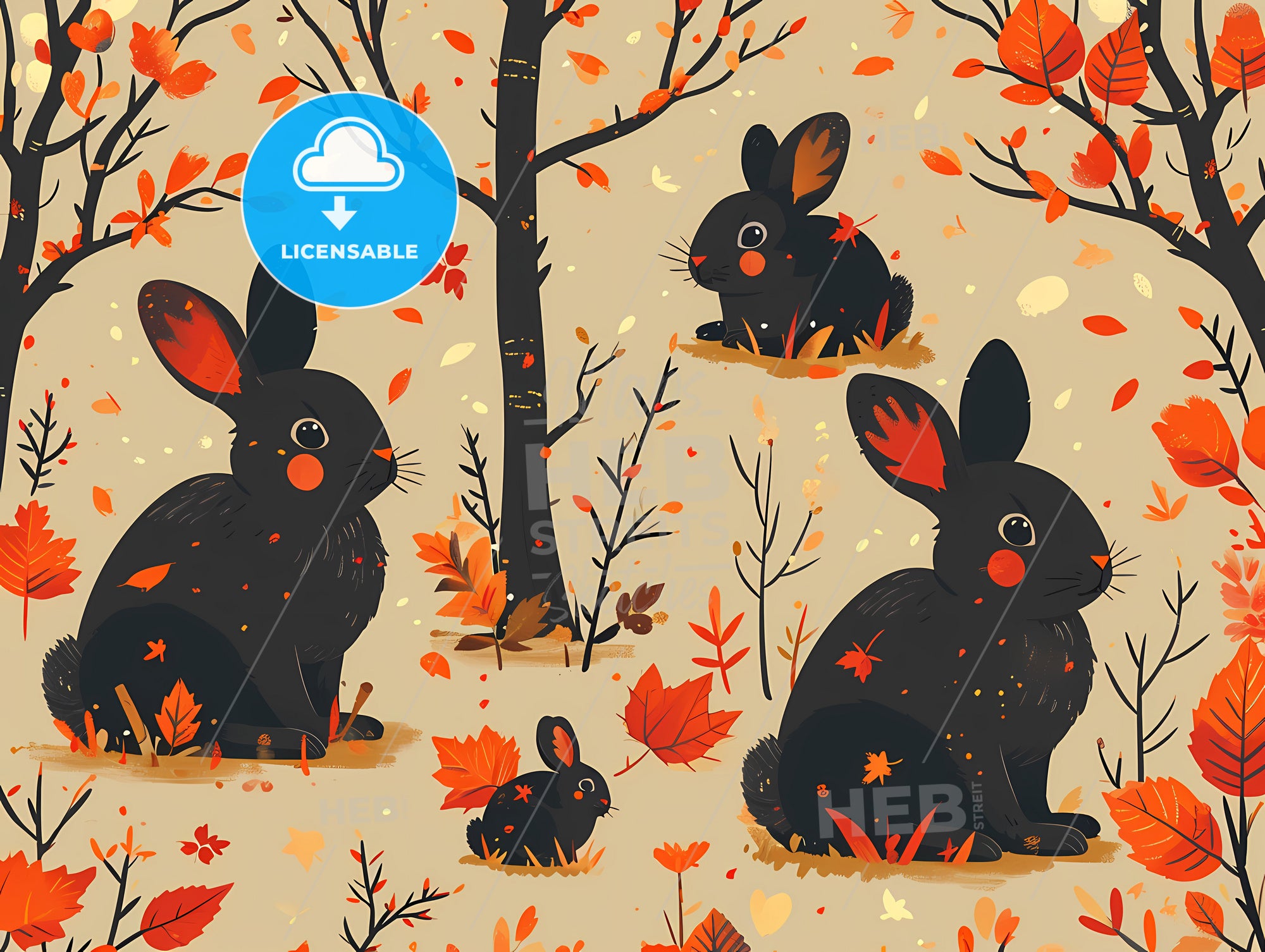 Rabbit Pattern Print, A Group Of Black Rabbits In The Woods – HEBSTREITS