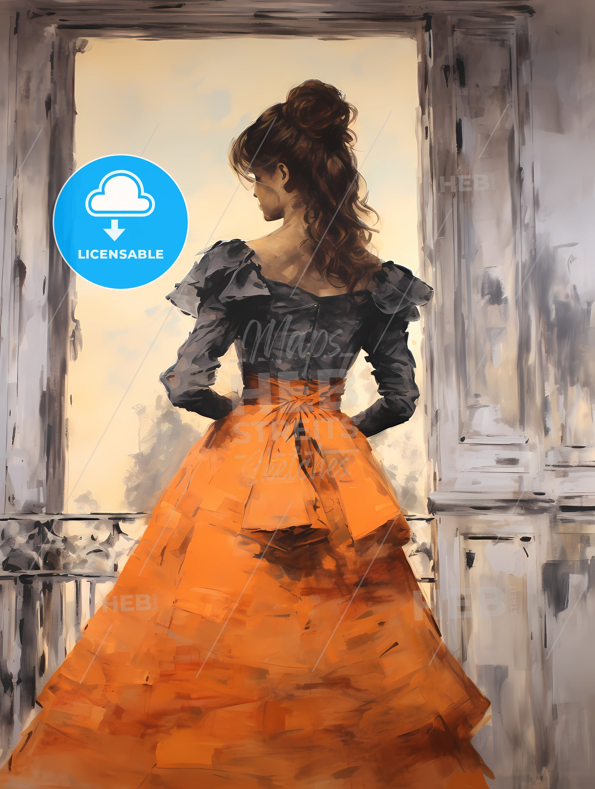 Rear View Of Woman With A Victorian Dress, A Woman In A Dress – HEBSTREITS