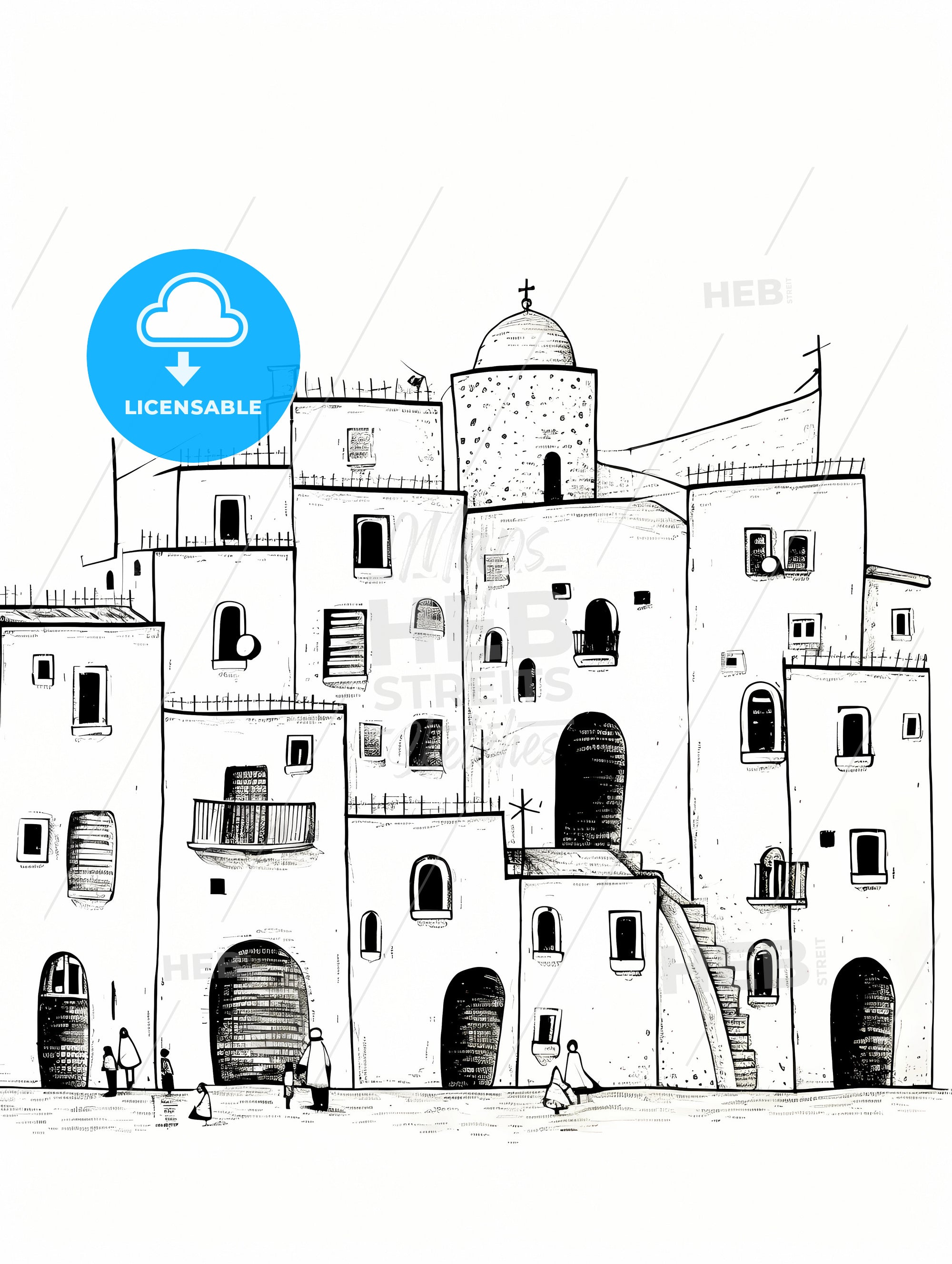Trapani Tp City Center And Some People, A Drawing Of A Building ...