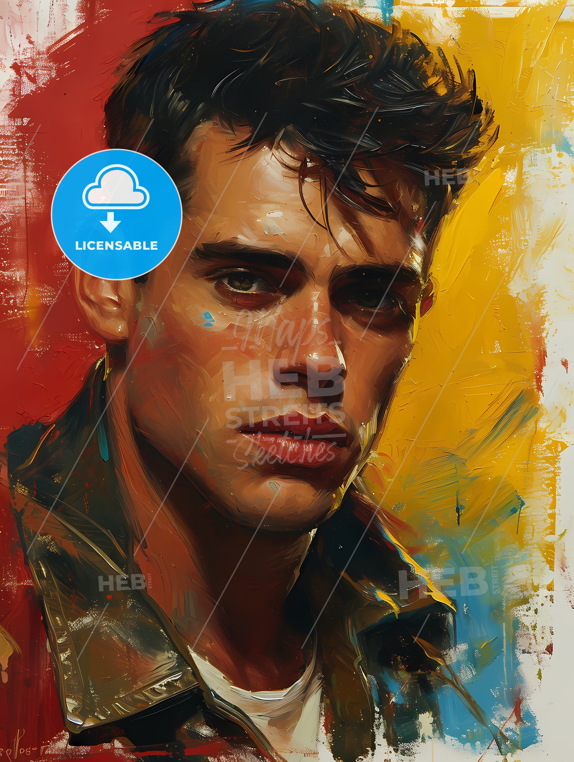 Travis Bickle Portrait With Colorful Background, A Man With A Red And ...