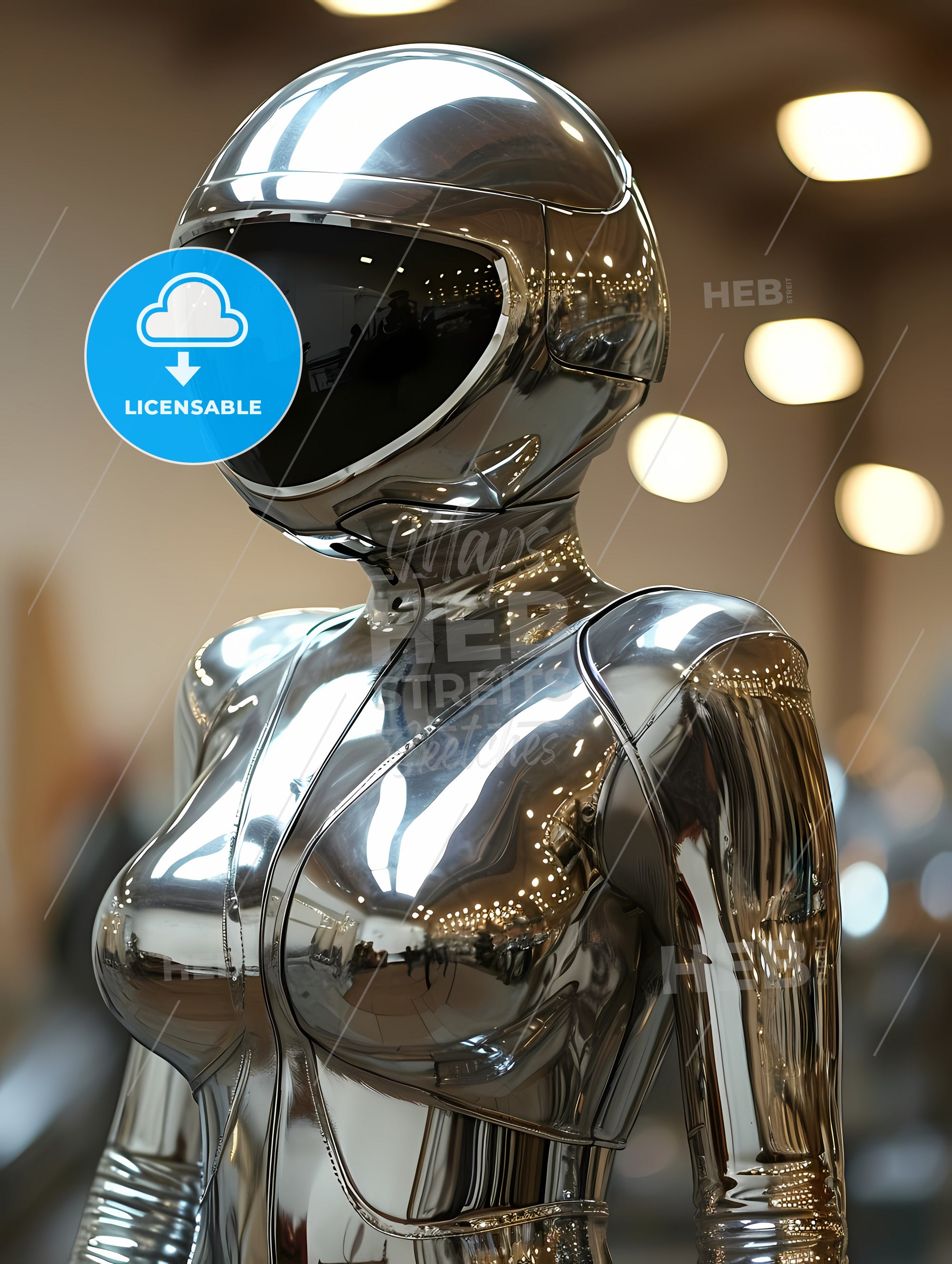 A Woman Wearing Chrome Reflective Body Suite, A Person Wearing A Shiny ...